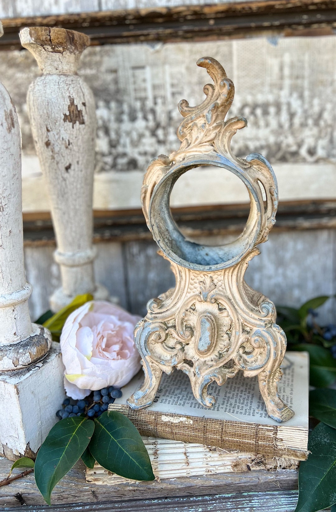 Antique Cast Iron Mantel Clock Case Clock Cabinet Cherub Farmhouse ...