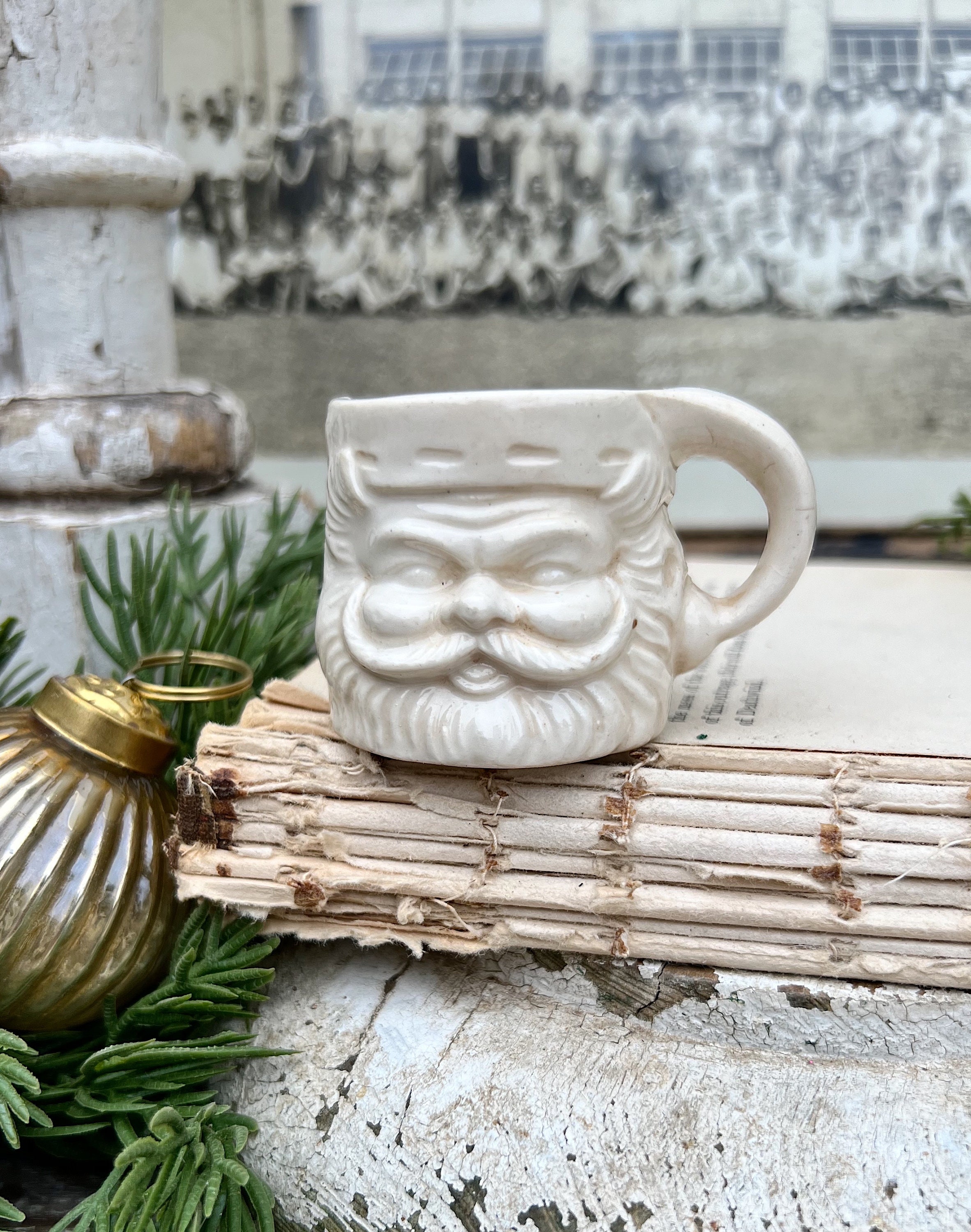 Vintage Ironstone Santa Claus Cup Mini Mug Santa Crazed Stained WHITE ...