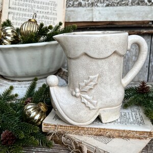 Vintage Ironstone Santa Claus ELF BOOT PITCHER Creamy White Santa Face ...