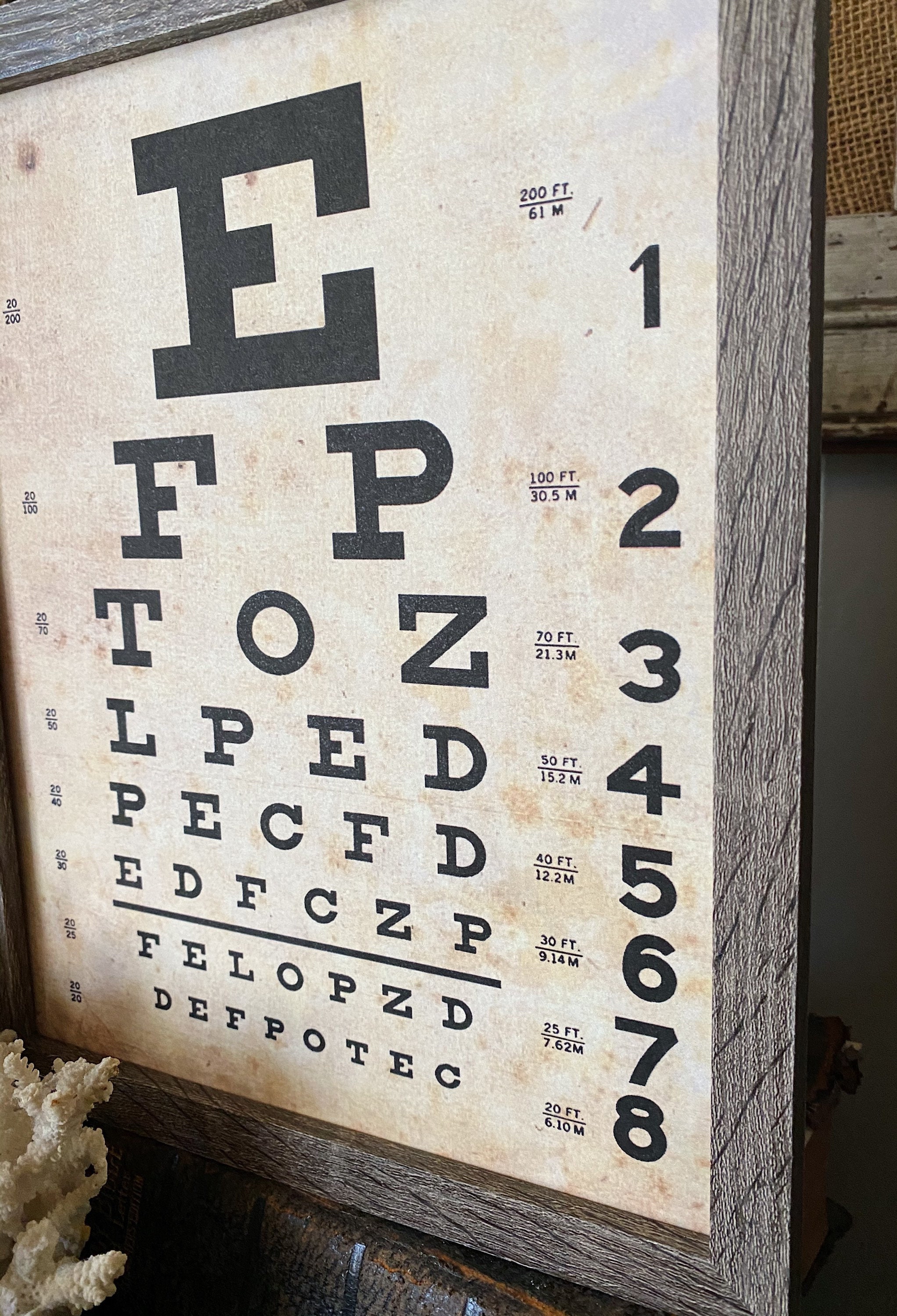 Vintage EYE CHART Wood Sign Frame Mounted Print Farmhouse | Etsy