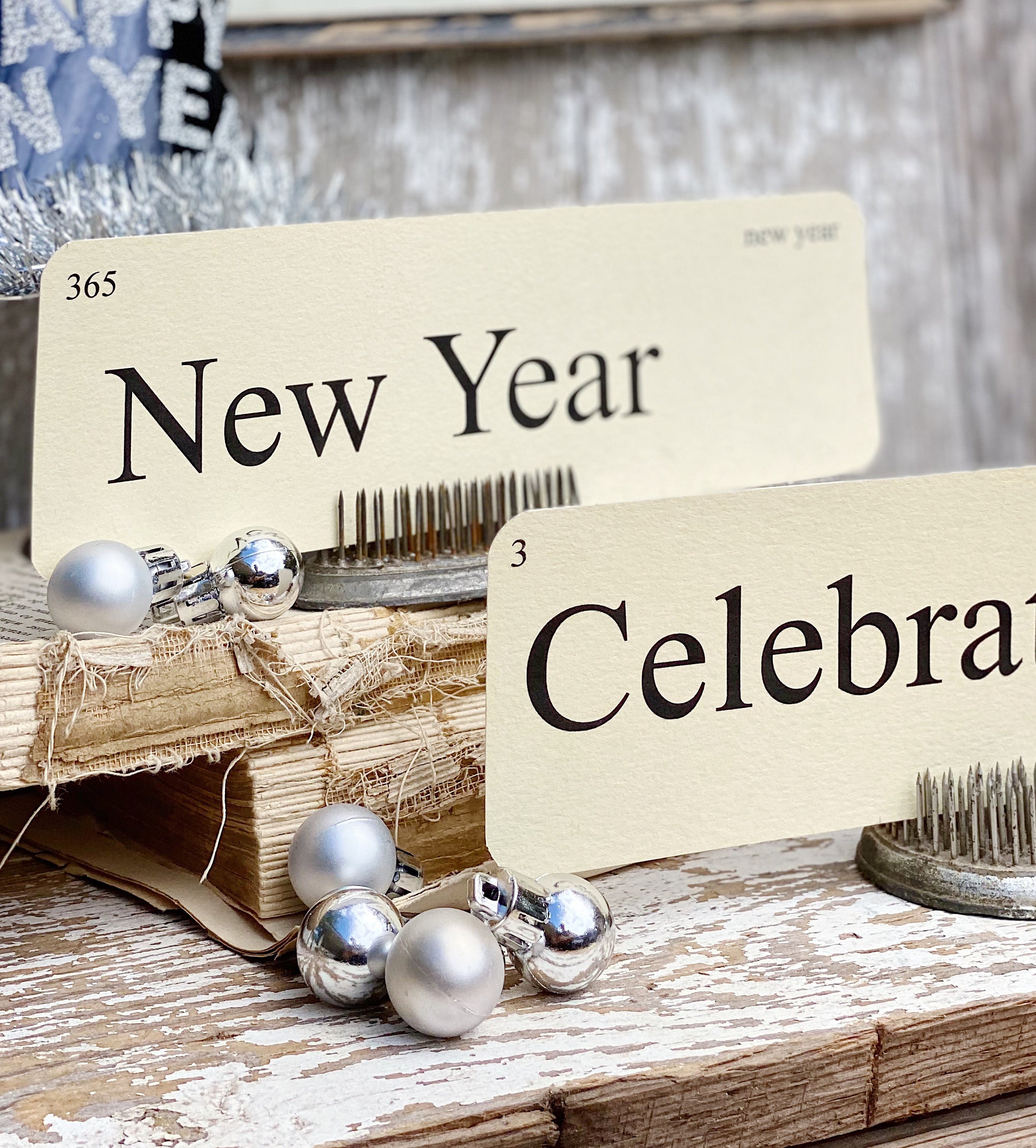 NEW YEAR Flash Cards LARGE Vintage Inspired Word Flashcard Set Of 8 ...