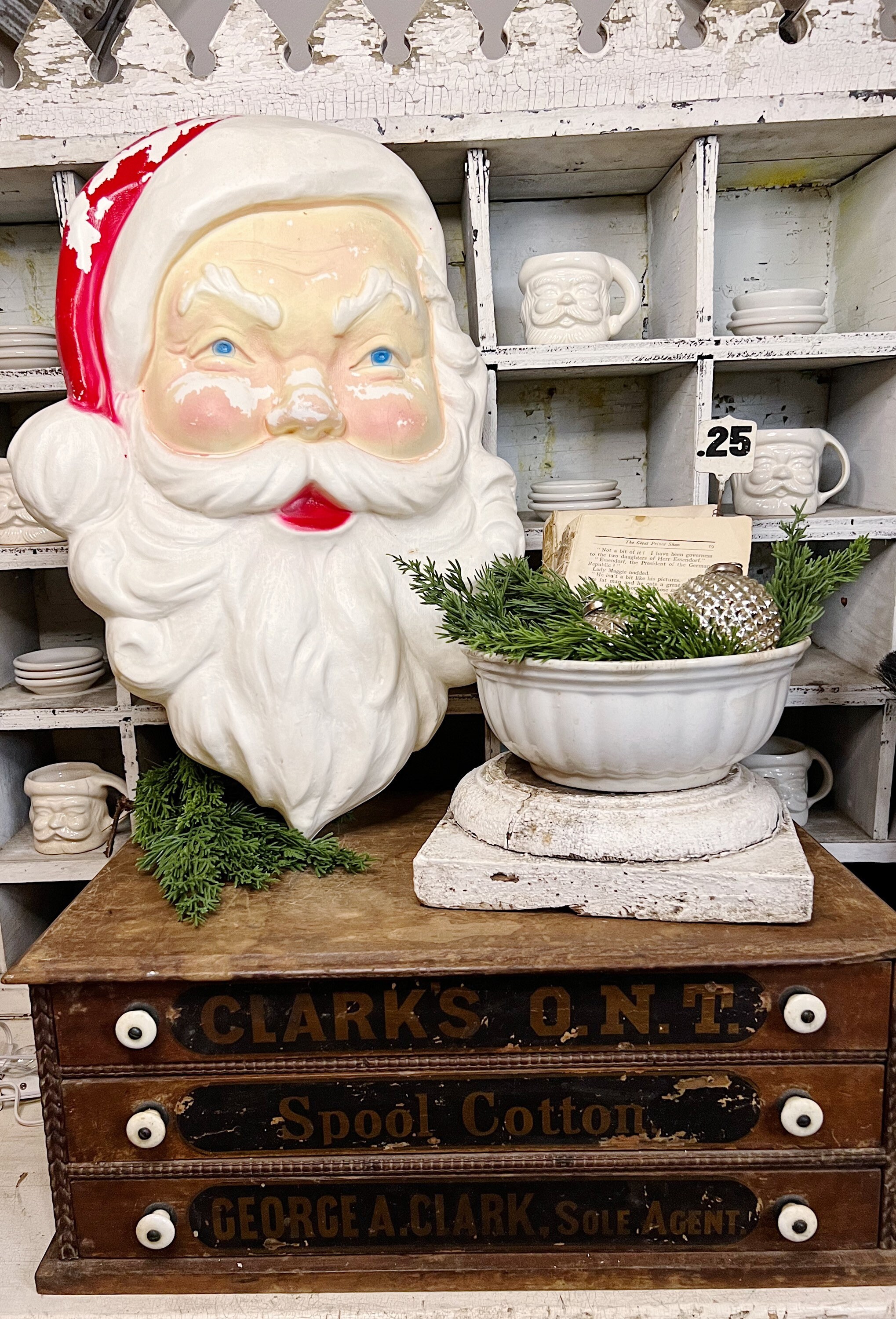 Vintage SANTA CLAUS FACE Blow Mold With Light Yard Decor Extra Large ...