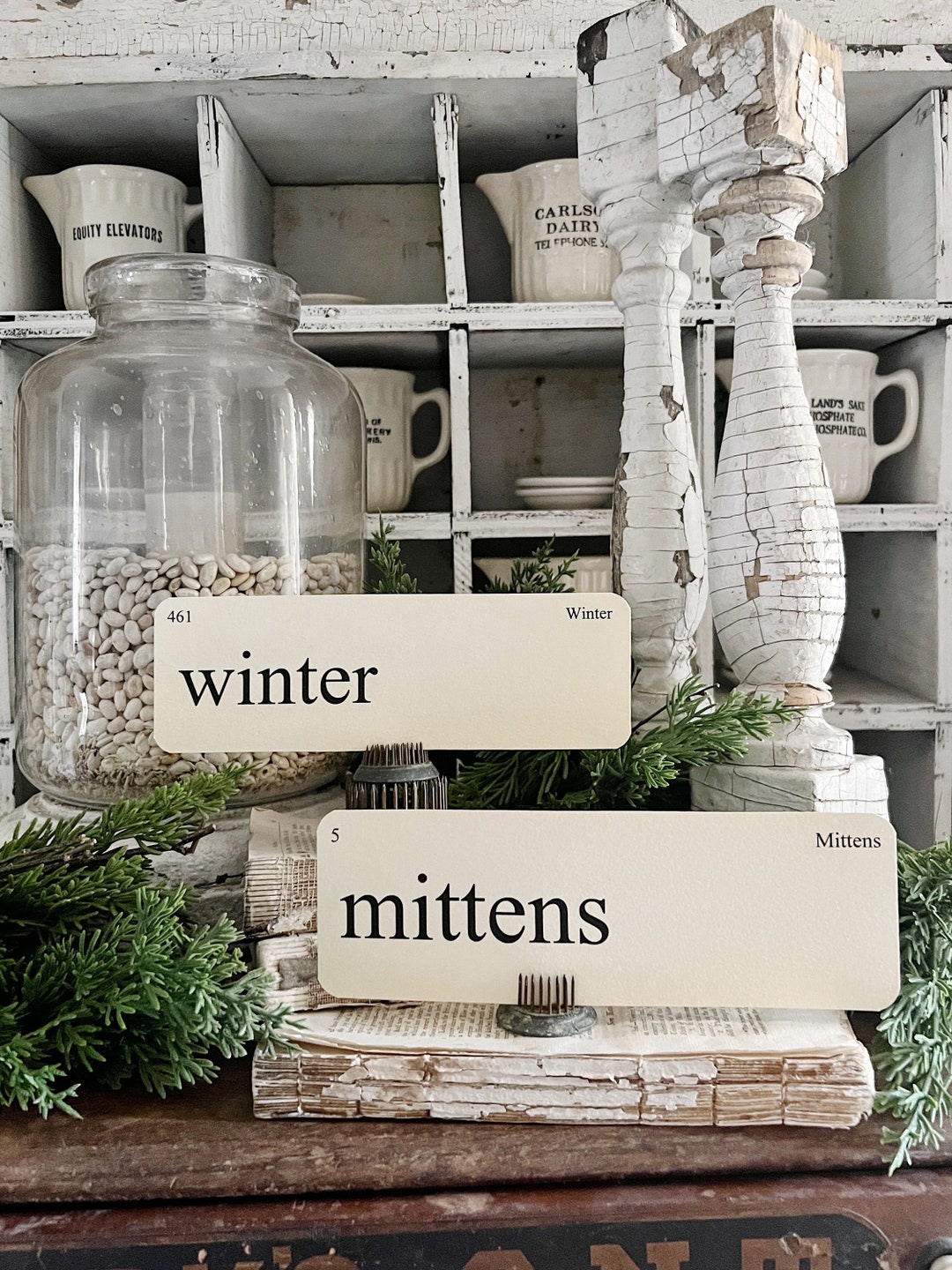 WINTER Flash Cards LARGE Vintage Inspired Word Flashcard SET of 8 ...