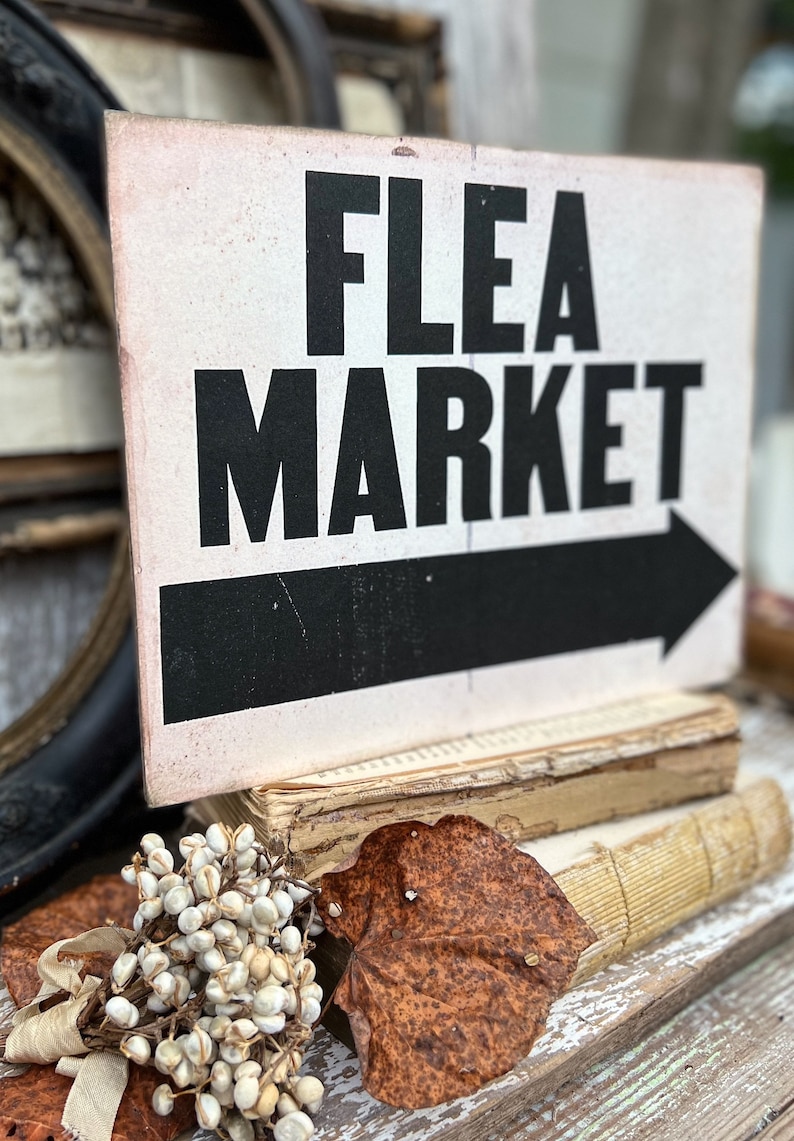 FLEA MARKET Wood Sign Vintage Antique Farmhouse Decor Wall Art Print ...