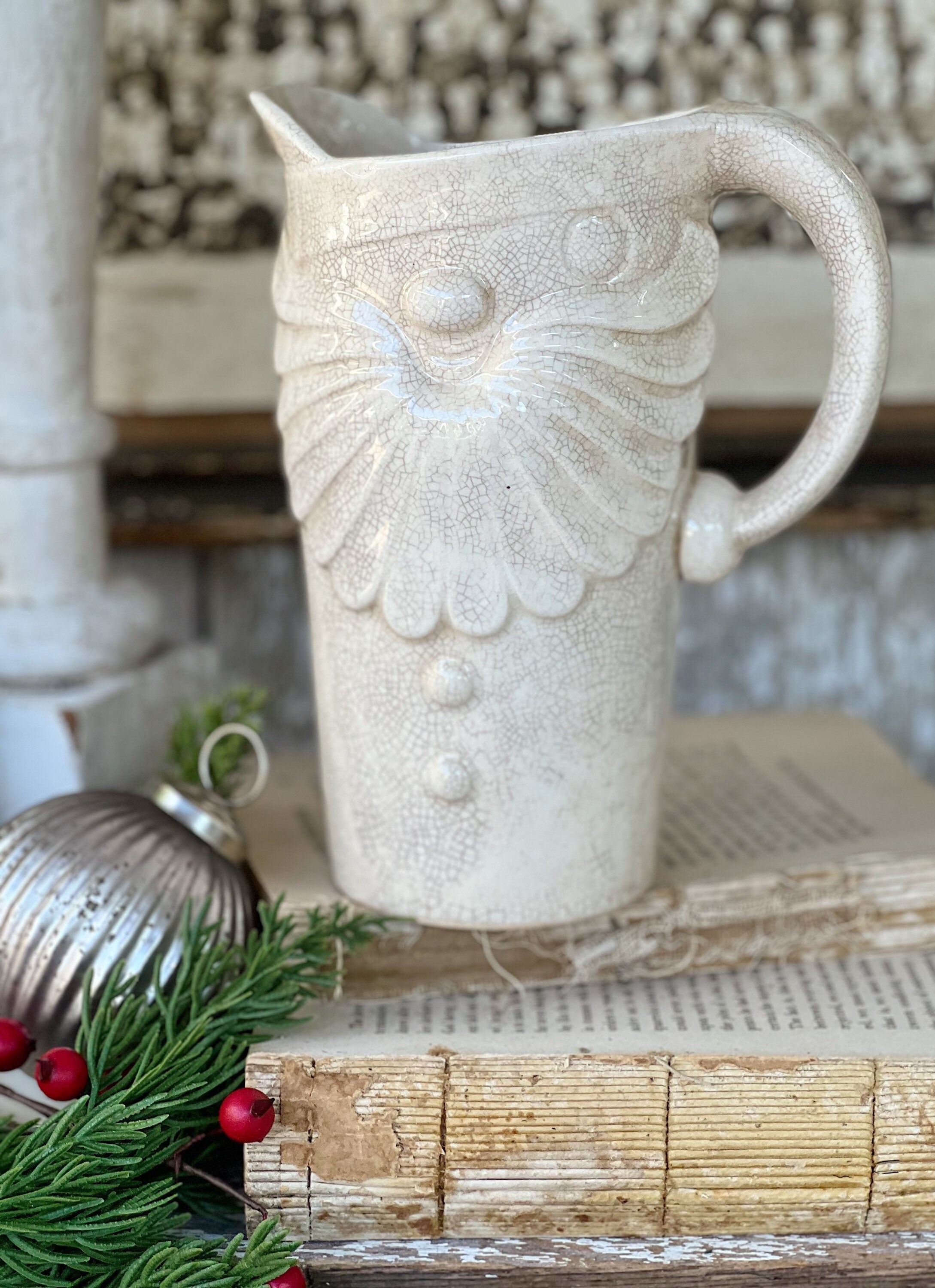 Vintage HOLT HOWARD Ironstone Santa Claus PITCHER Creamy White Santa ...