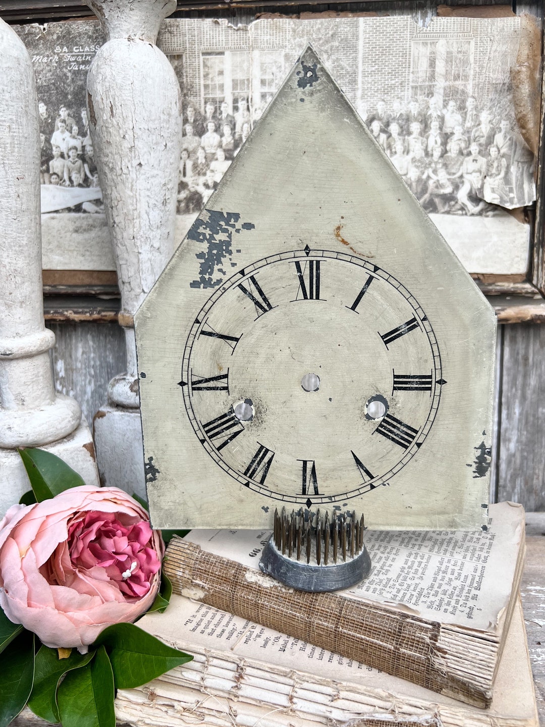 Antique WHITE Clock Face Steeple Farmhouse Decor Industrial Salvage ...