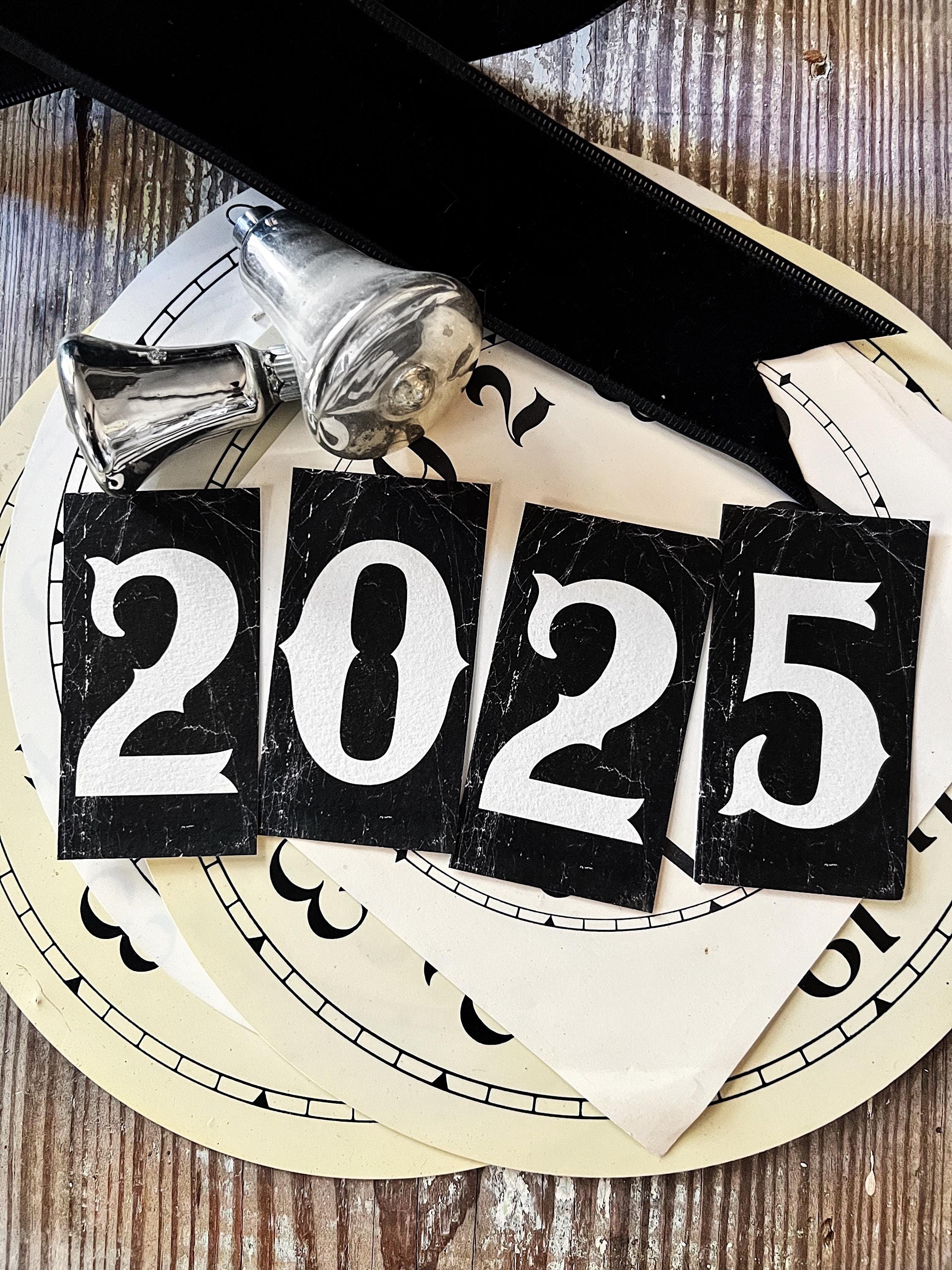 NEW YEARS 2025 BLACK Letter Card Sign Set Farmhouse Decor Cardstock ...