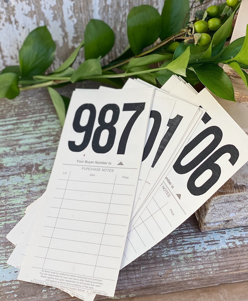 Vintage AUCTION NUMBER Bid Card Ephemera Farmhouse Decor - Etsy