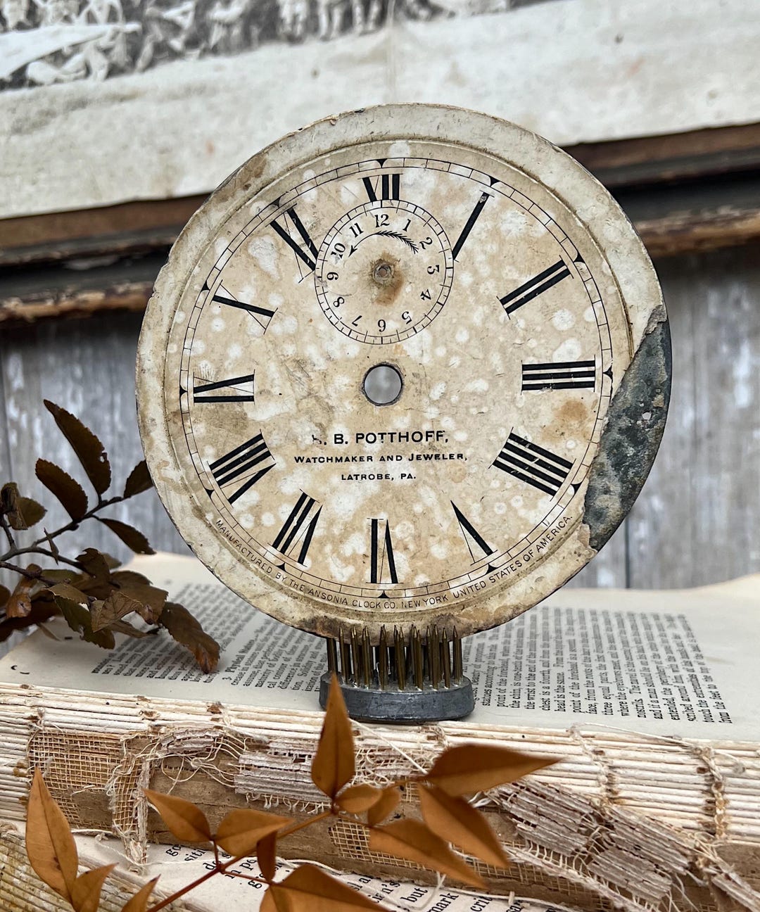 Antique ANSONIA Clock Face Farmhouse Decor Industrial Salvage Metal ...