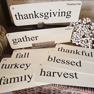 THANKSGIVING Flash Cards LARGE Vintage Inspired Word Flashcard SET of 8 ...