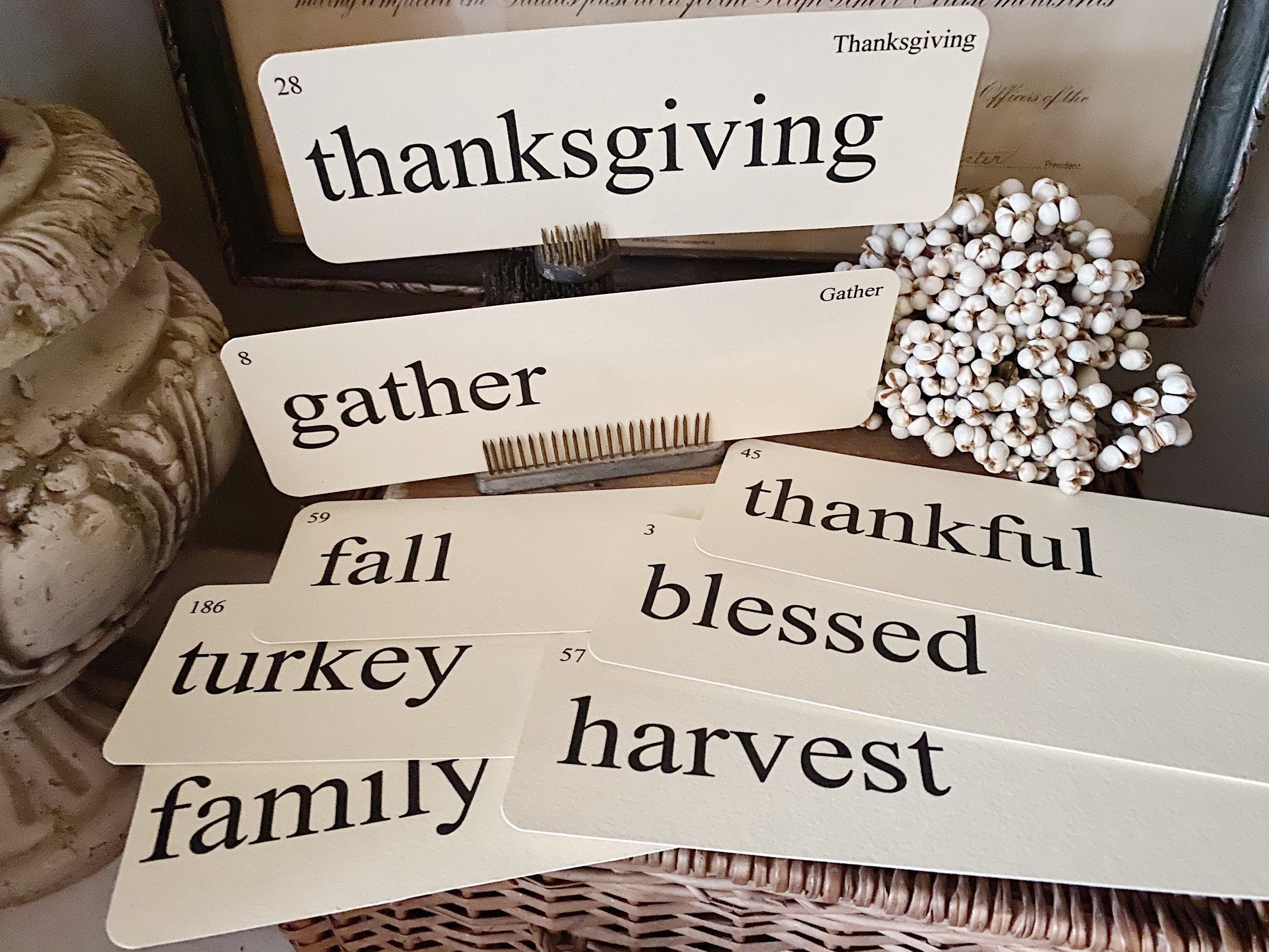 THANKSGIVING Flash Cards LARGE Vintage Inspired Word Flashcard SET of 8 ...