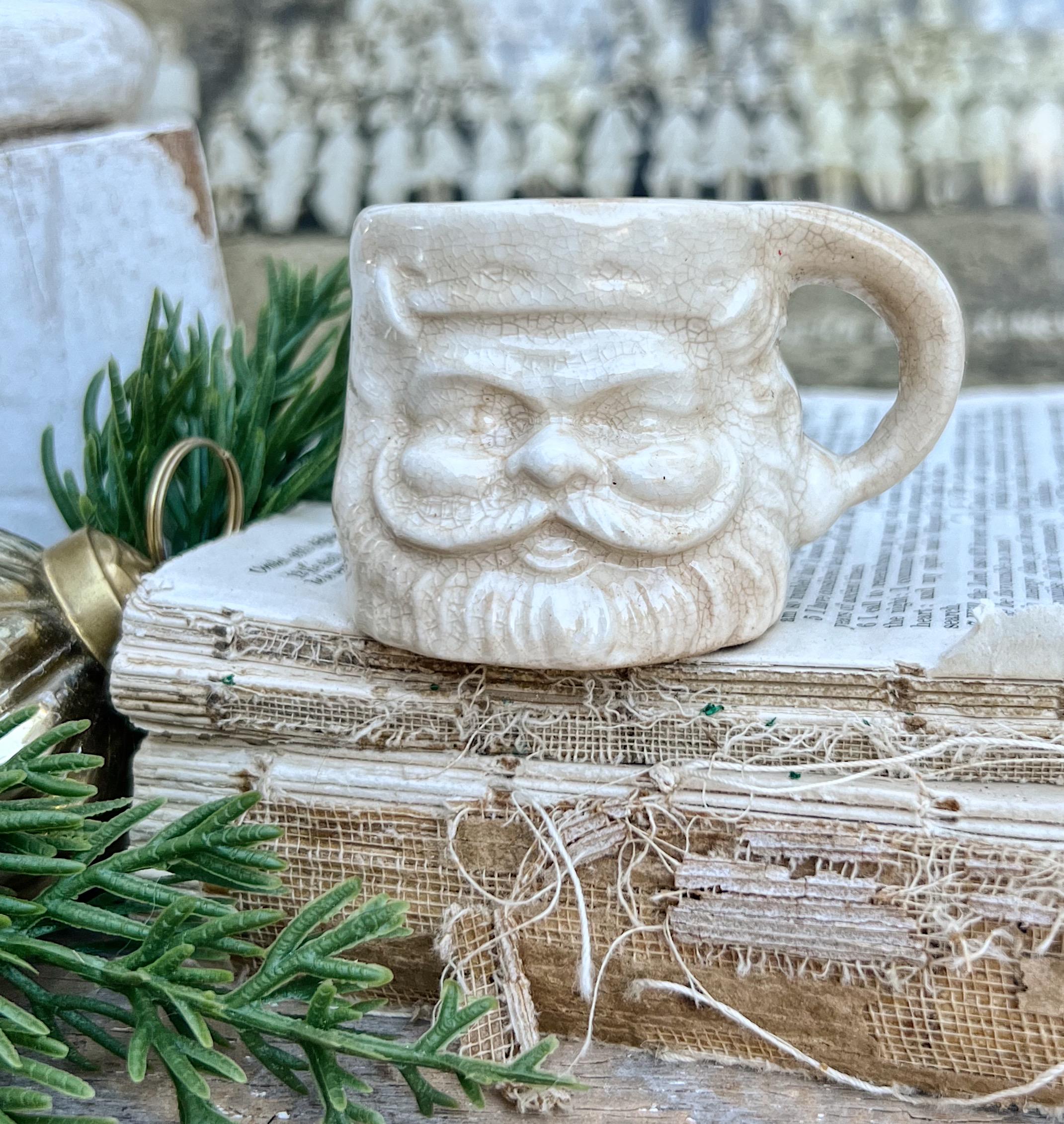 Vintage Ironstone Santa Claus Cup Mini Mug Santa Crazed Stained WHITE ...