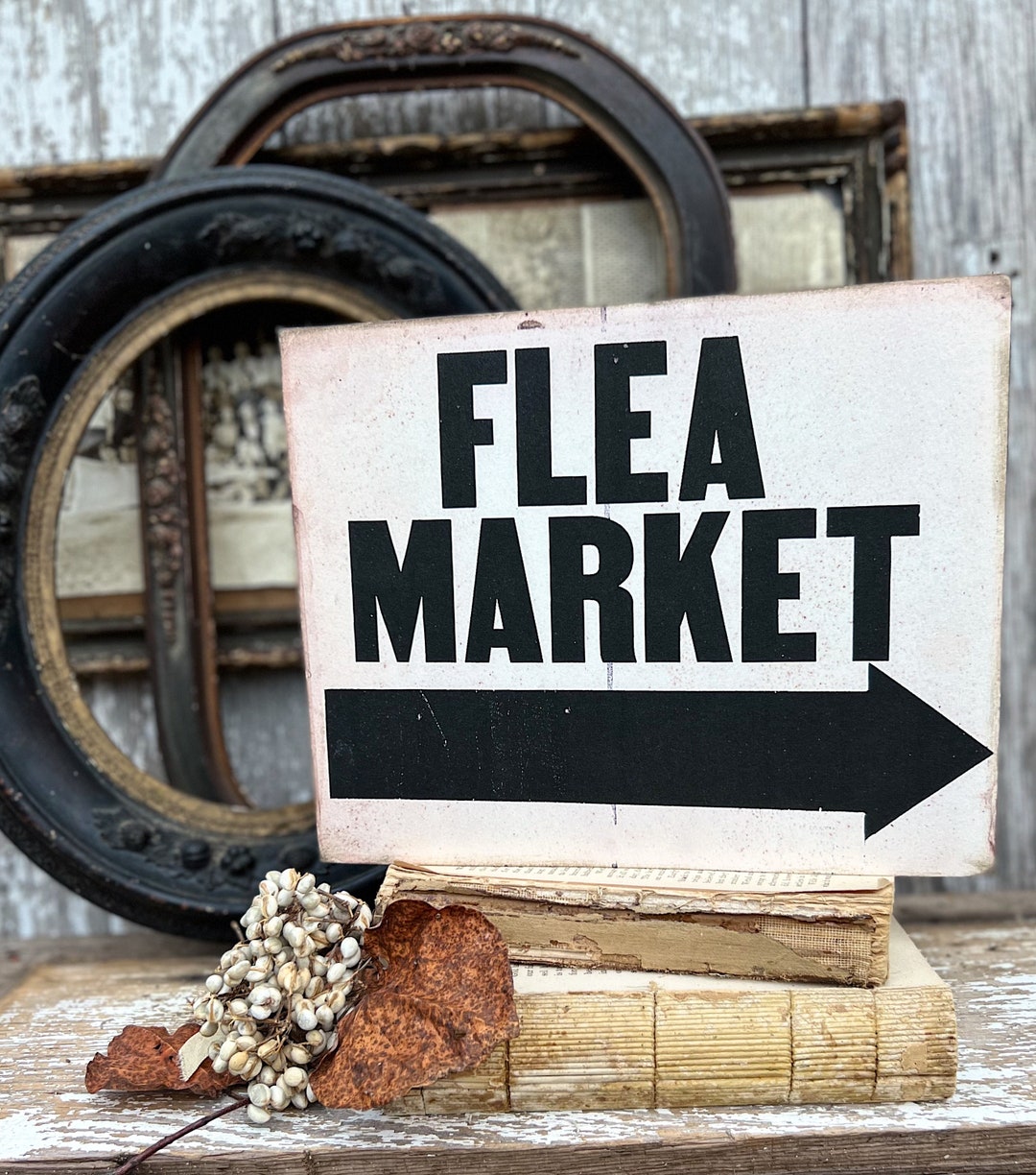 FLEA MARKET Wood Sign Vintage Antique Farmhouse Decor Wall Art Print ...