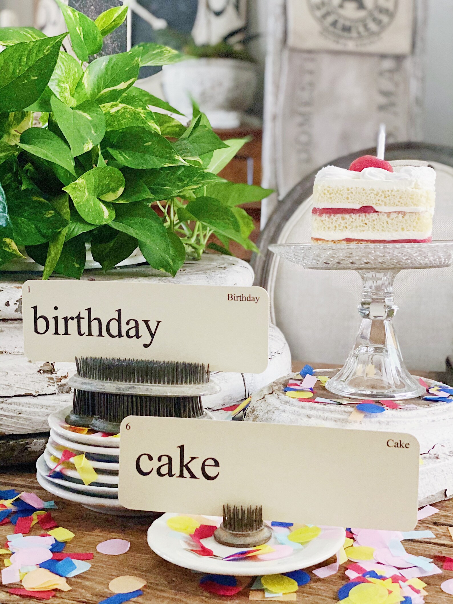 BIRTHDAY Flash Cards LARGE Vintage Inspired Word Flashcard SET of 8 ...