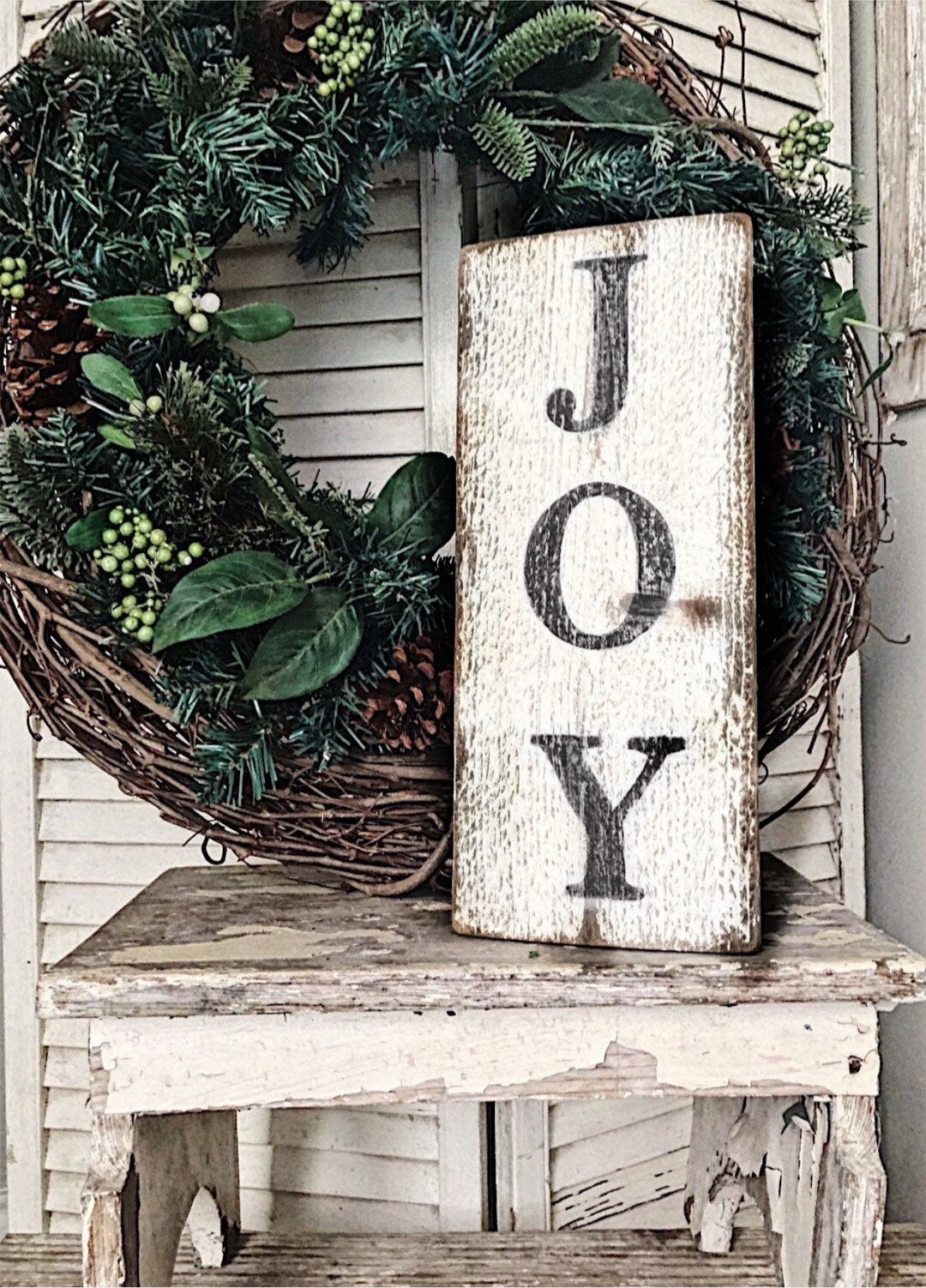 JOY Christmas Farmhouse Sign Painted Salvage Barn Wood Reclaimed ...