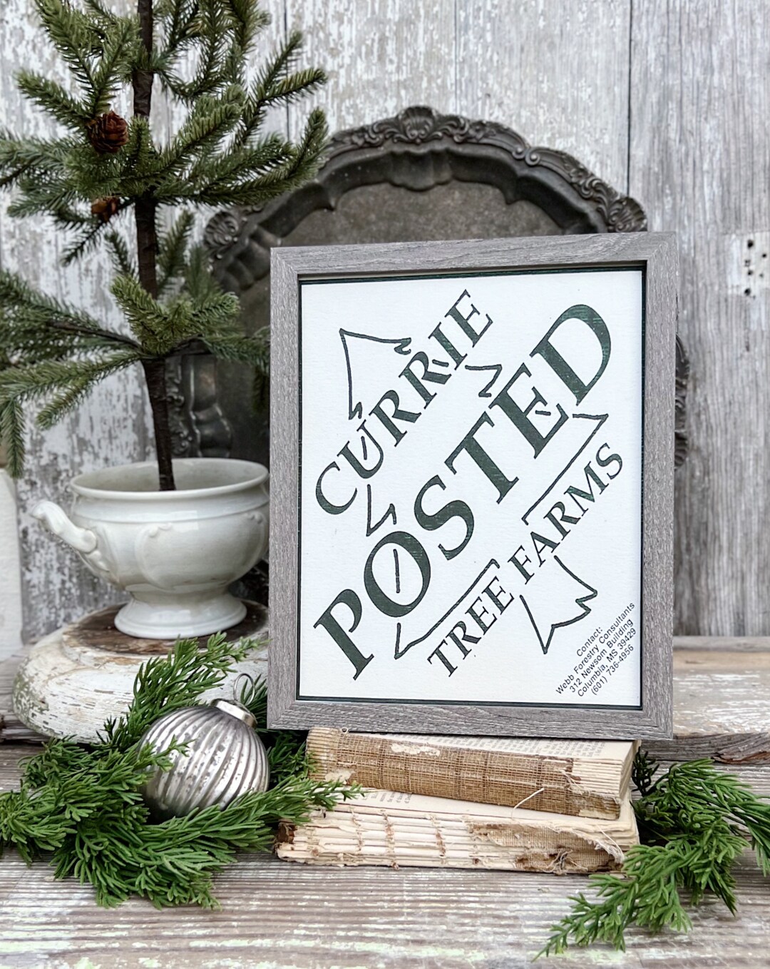 Christmas Currie TREE FARM Wood Sign FRAMED Vintage Christmas Farmhouse ...