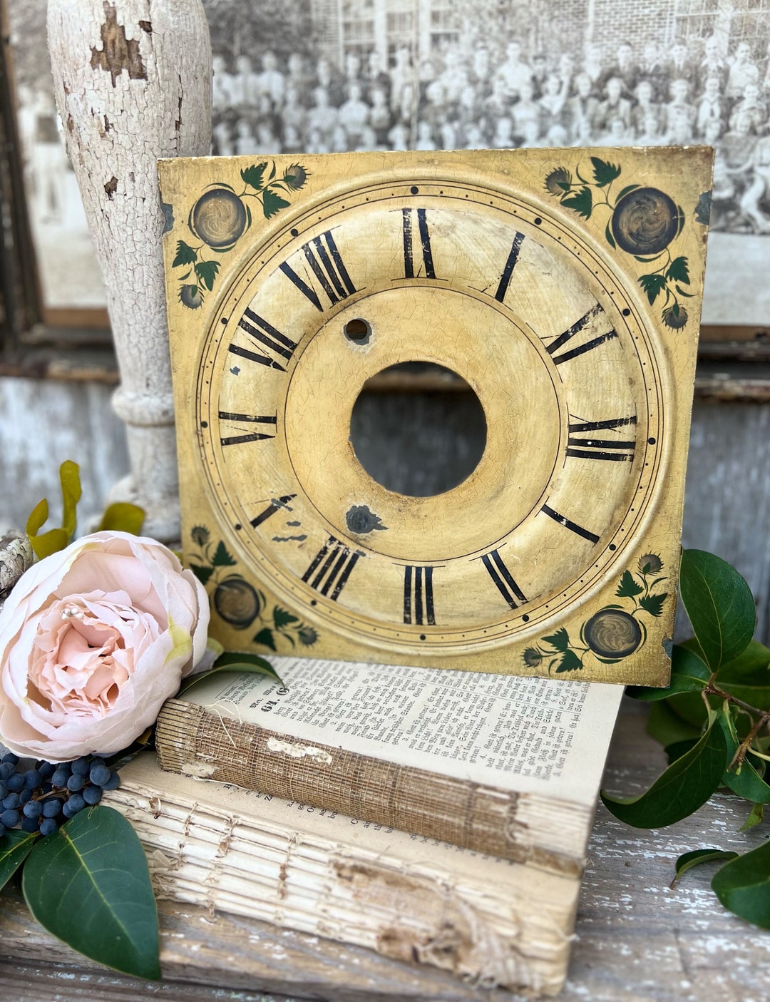 Antique Clock Face Farmhouse Decor Industrial Salvage Metal Painted ...