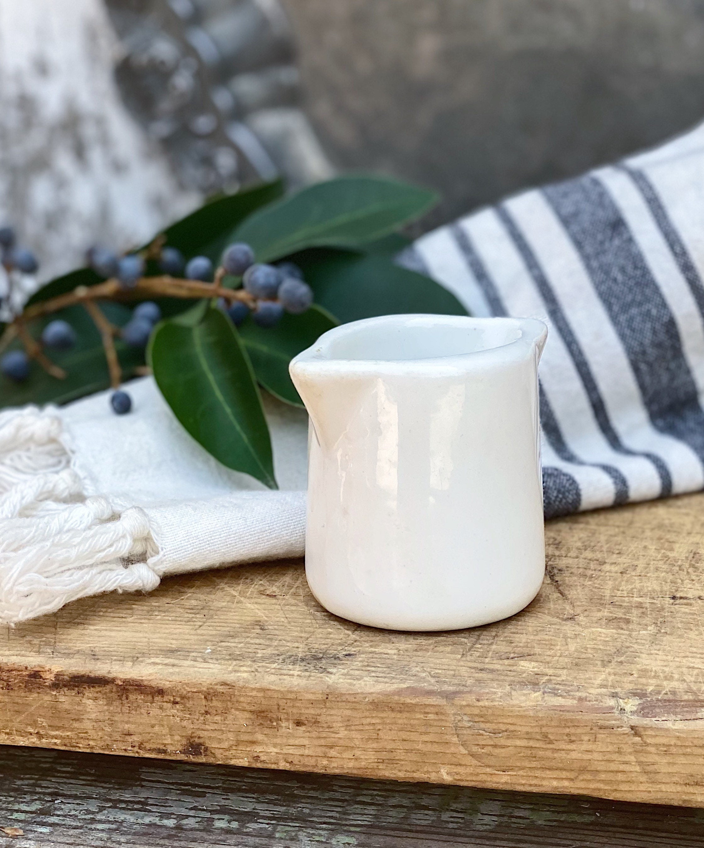 Antique White Ironstone Creamer Syrup Handless Pitcher Double Spout ...