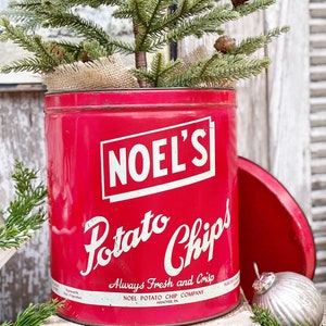 Antique NOELS POTATO CHIPS Red Tin Can Bucket Galvanized - Etsy