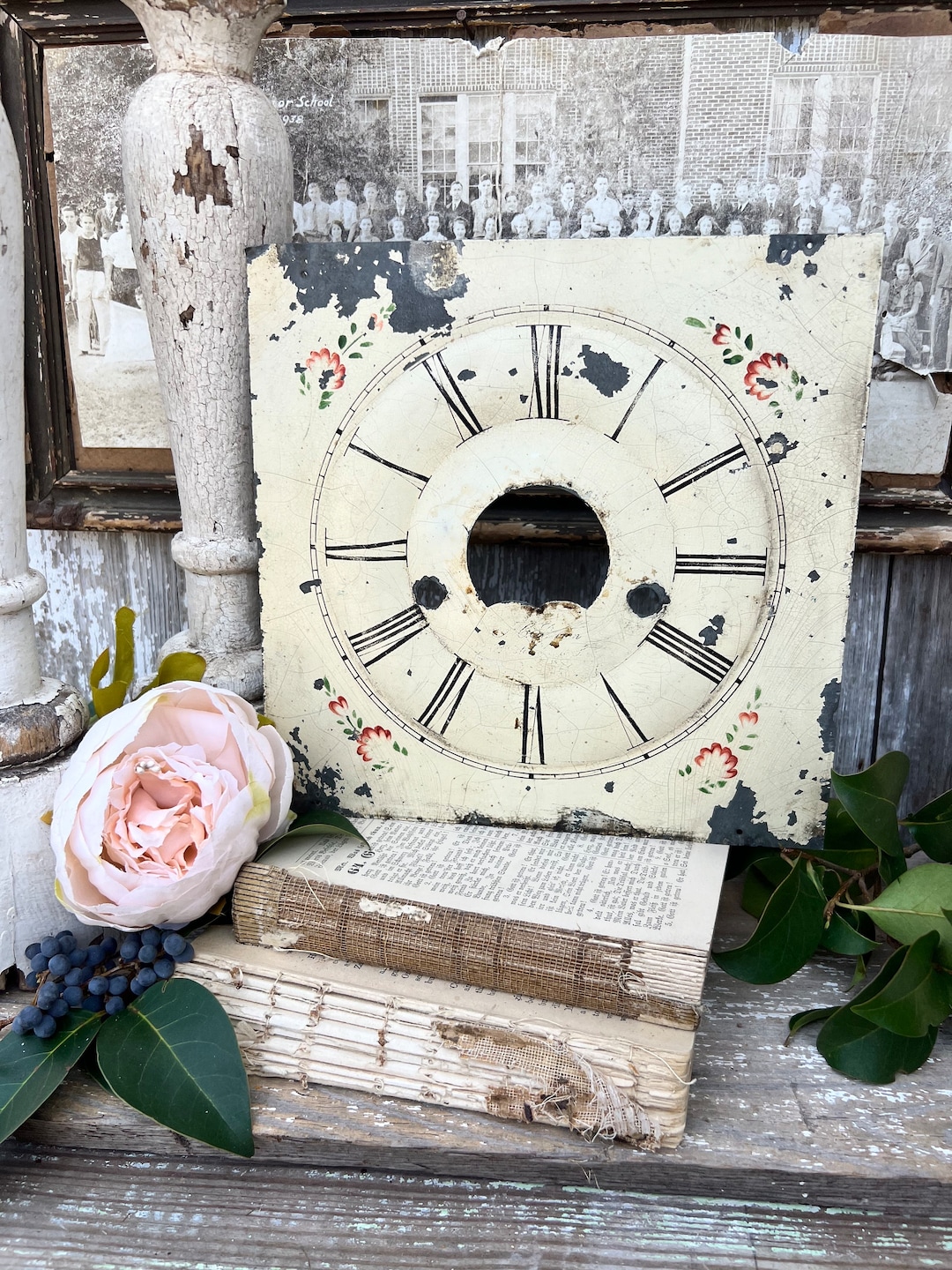 Antique Clock Face Farmhouse Decor Industrial Salvage Metal Painted ...