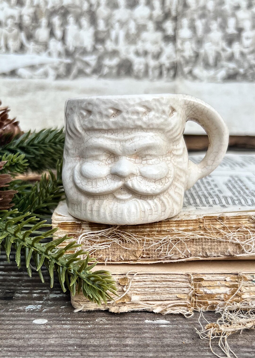 Vintage Ironstone Santa Claus Cup Mini Mug Santa Crazed Stained WHITE ...