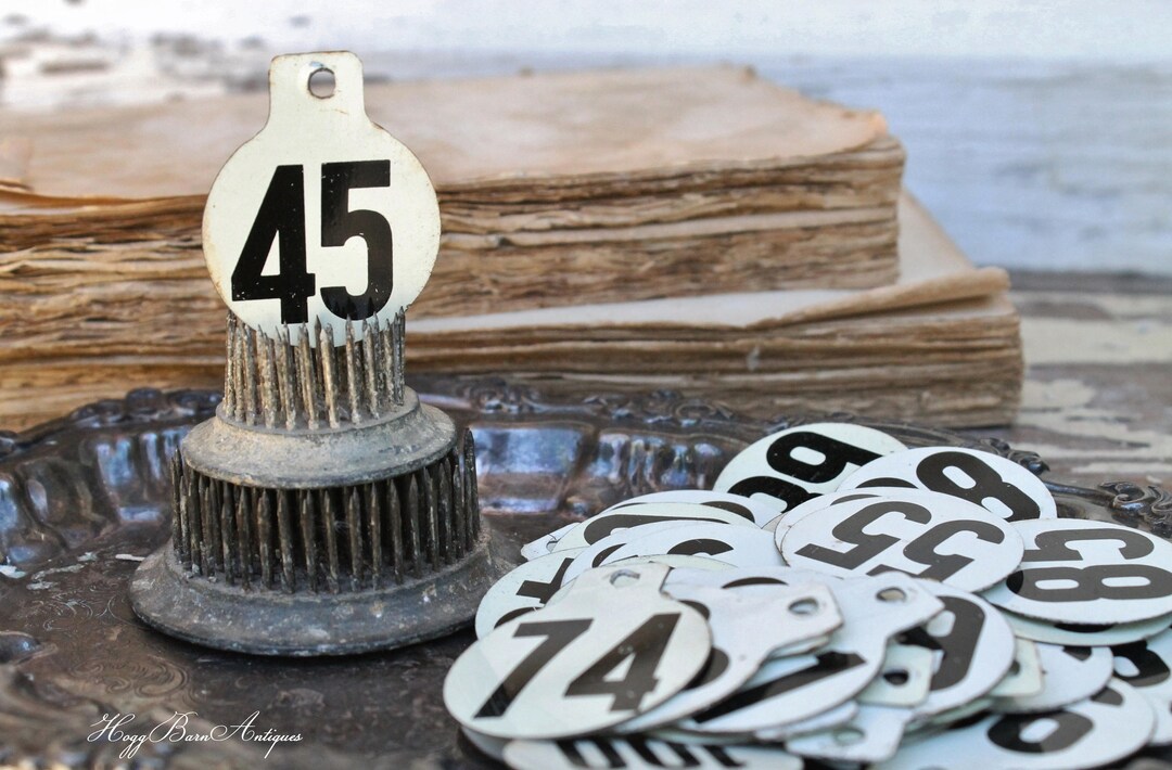 Vintage Metal Cow Tag Number WHITE Black Industrial Ranch Farm ...