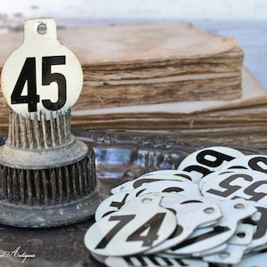 Vintage Metal Cow Tag Number WHITE Black Industrial Ranch Farm ...