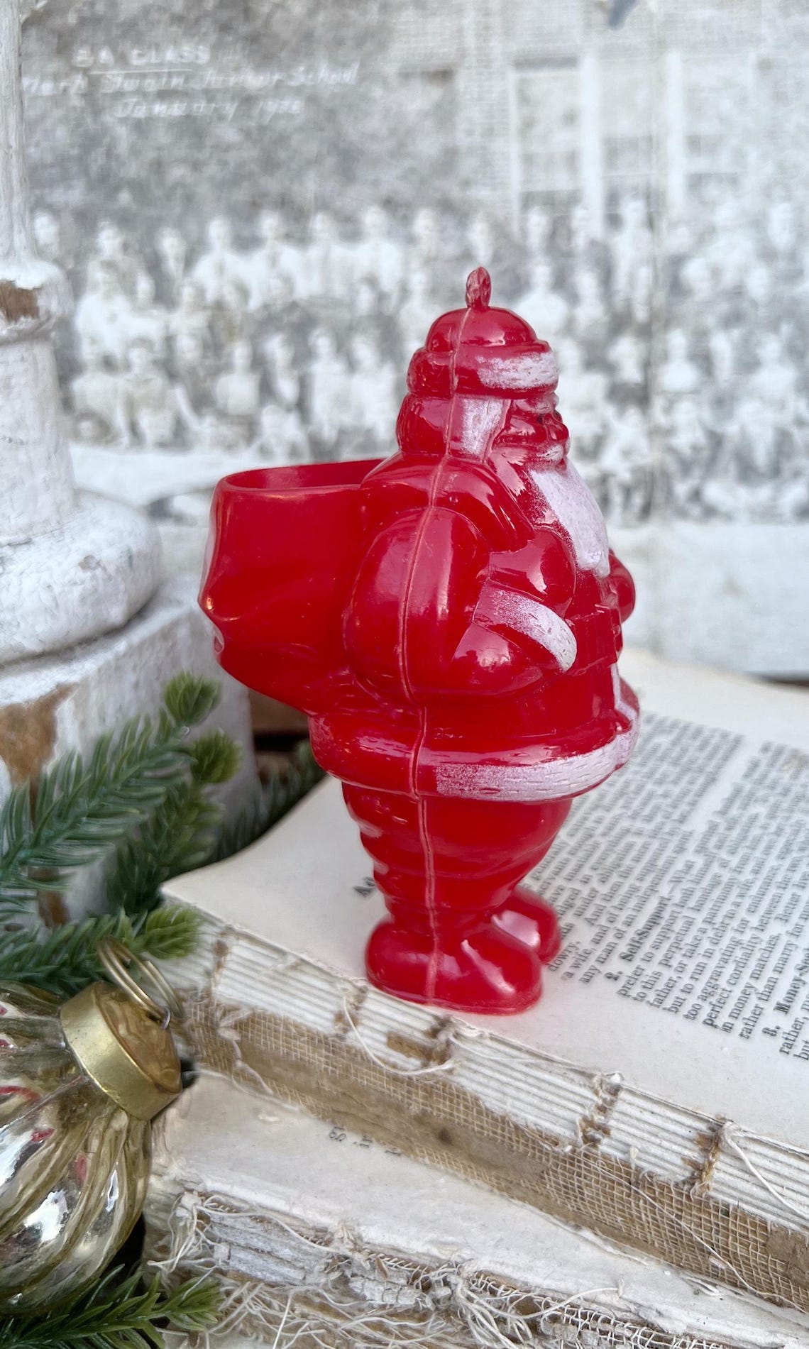 Vintage Santa Claus Candy Holder Dispenser Fillable Treat RED Farmhouse ...
