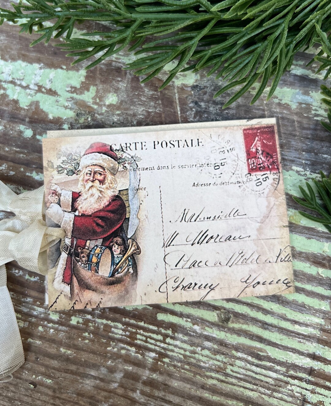 Christmas Vintage Gift Tags Santa POST CARD CHIMNEY Farmhouse Christmas ...