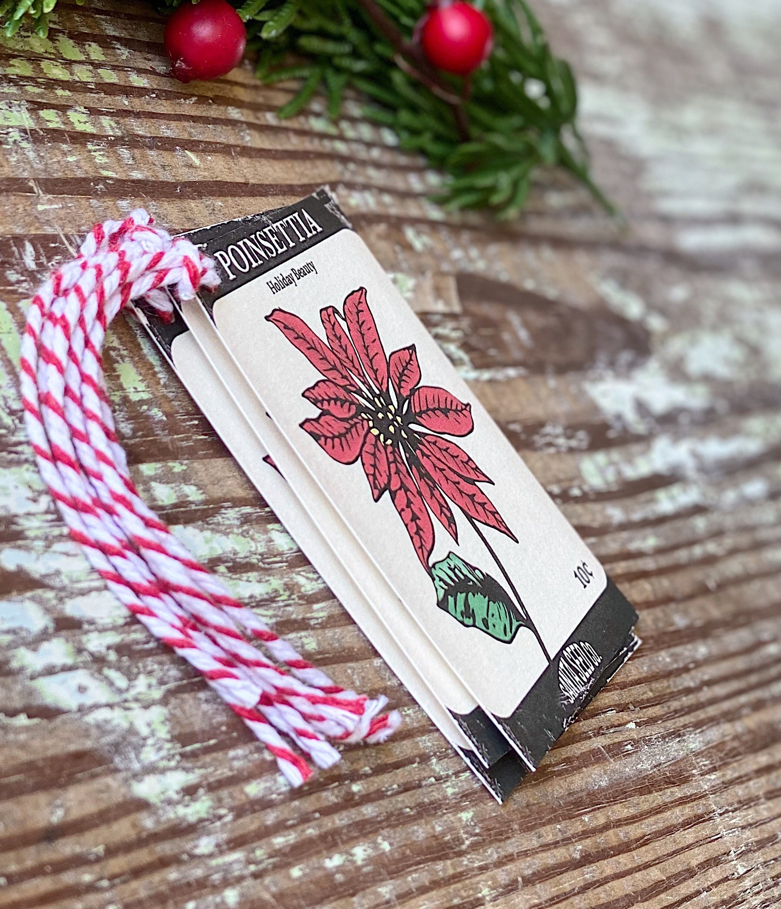 Christmas Gift Tags Vintage POINSETTIA SEED PACKET Red Farmhouse Decor ...