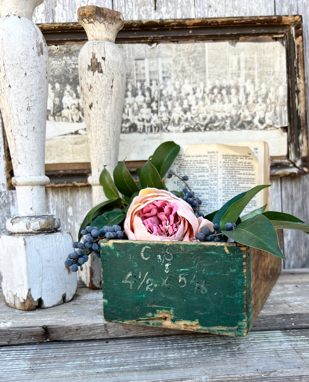 Antique Primitive Wooden Box Parts Crate Dovetaile Drawer Farmhouse ...