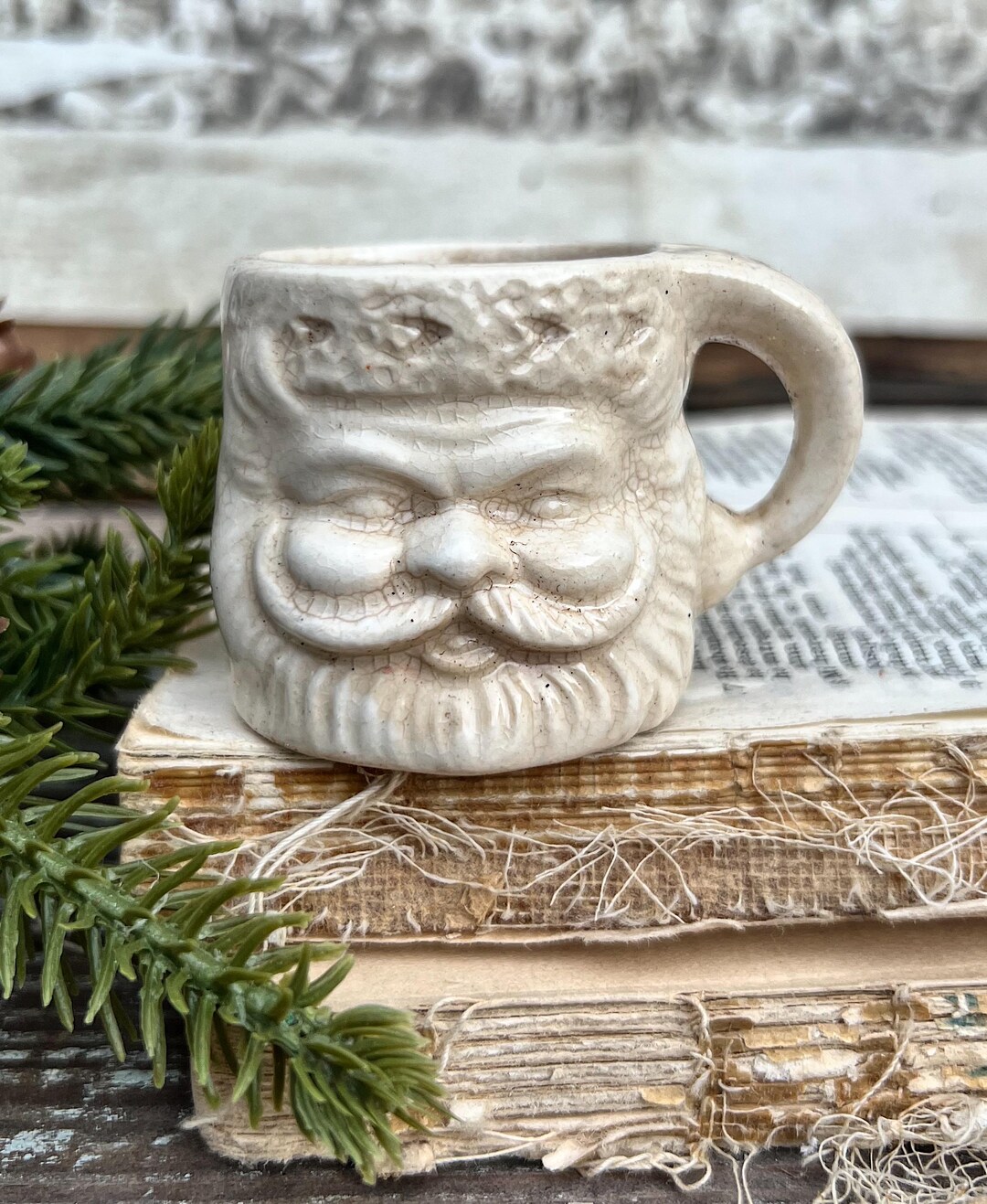 Vintage Ironstone Santa Claus Cup Mini Mug Santa Crazed Stained WHITE ...