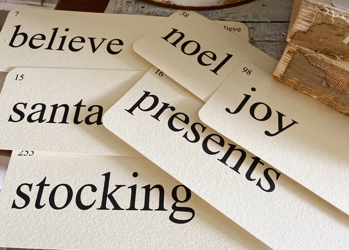CHRISTMAS Flash Cards LARGE Vintage Inspired Word Flashcard SET of 8 ...