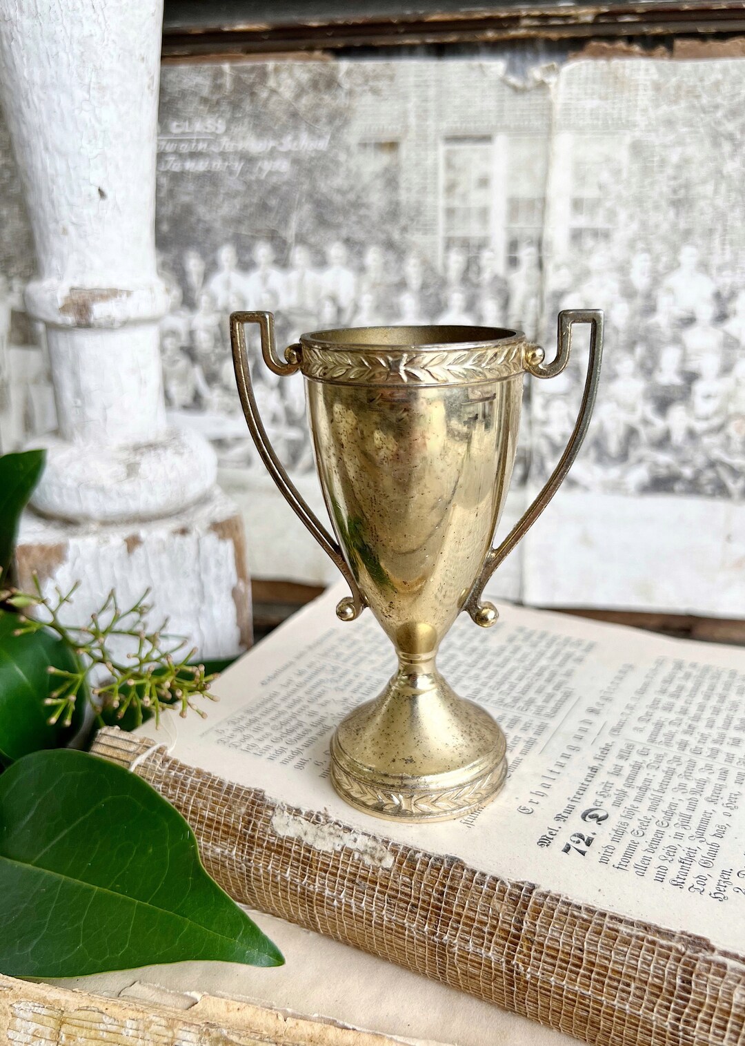 Vintage Loving Cup Trophy Aged Brass Farmhouse Decor Industrial Salvage ...