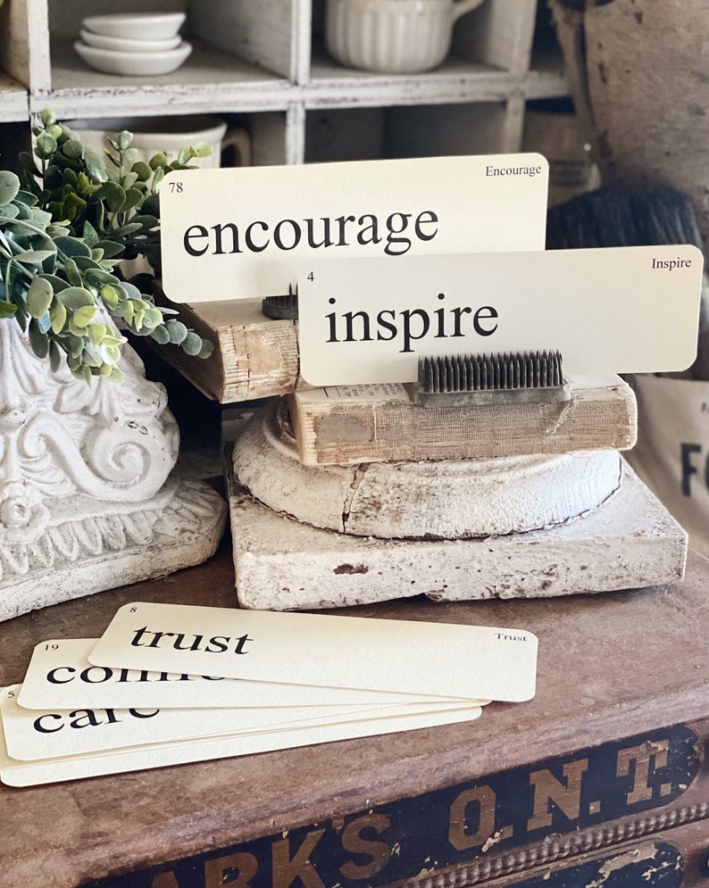 Encouragement Flash Card Set: Vintage Style Word Cards, Farmhouse Decor ...