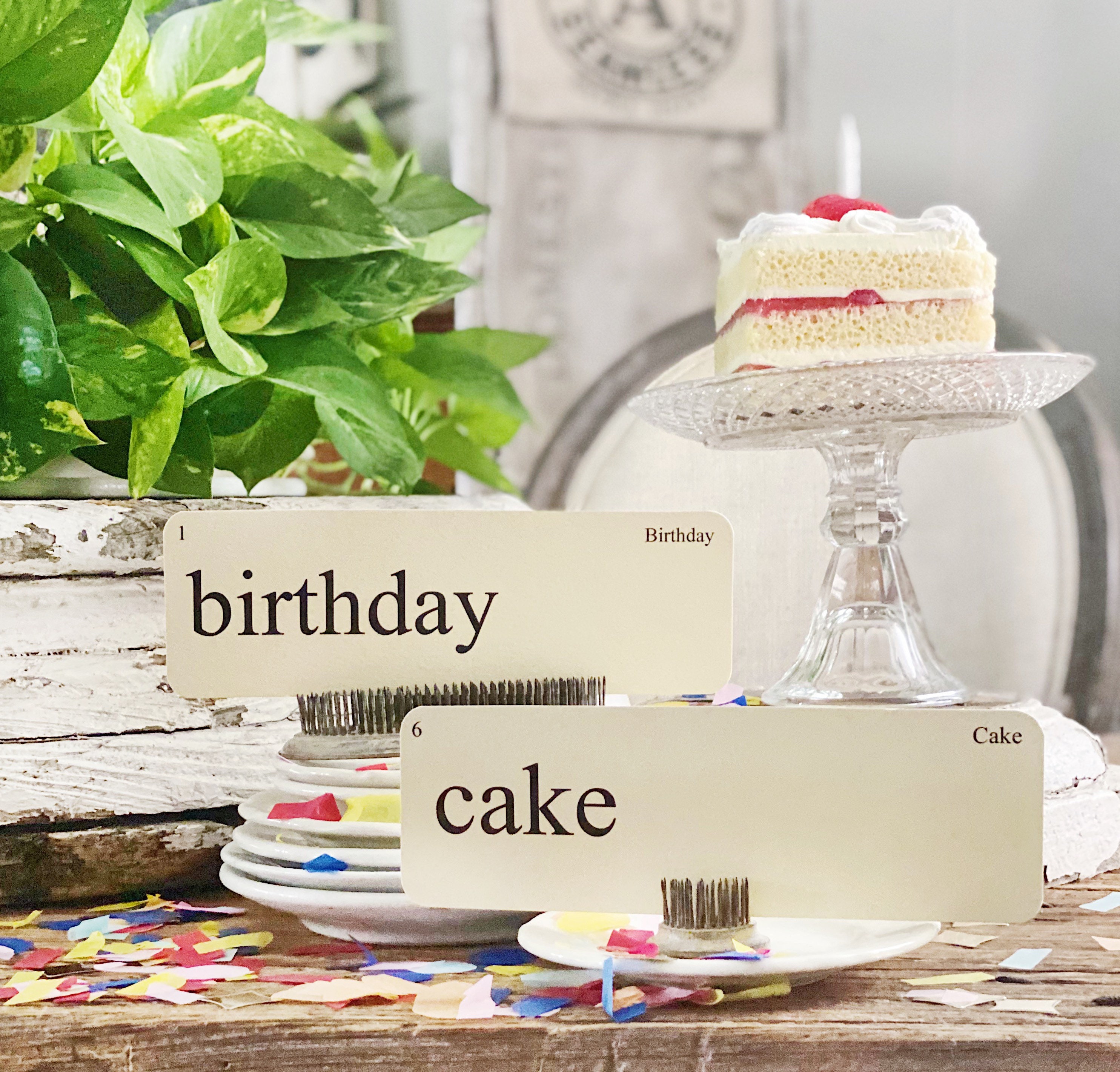 BIRTHDAY Flash Cards LARGE Vintage Inspired Word Flashcard SET of 8 ...