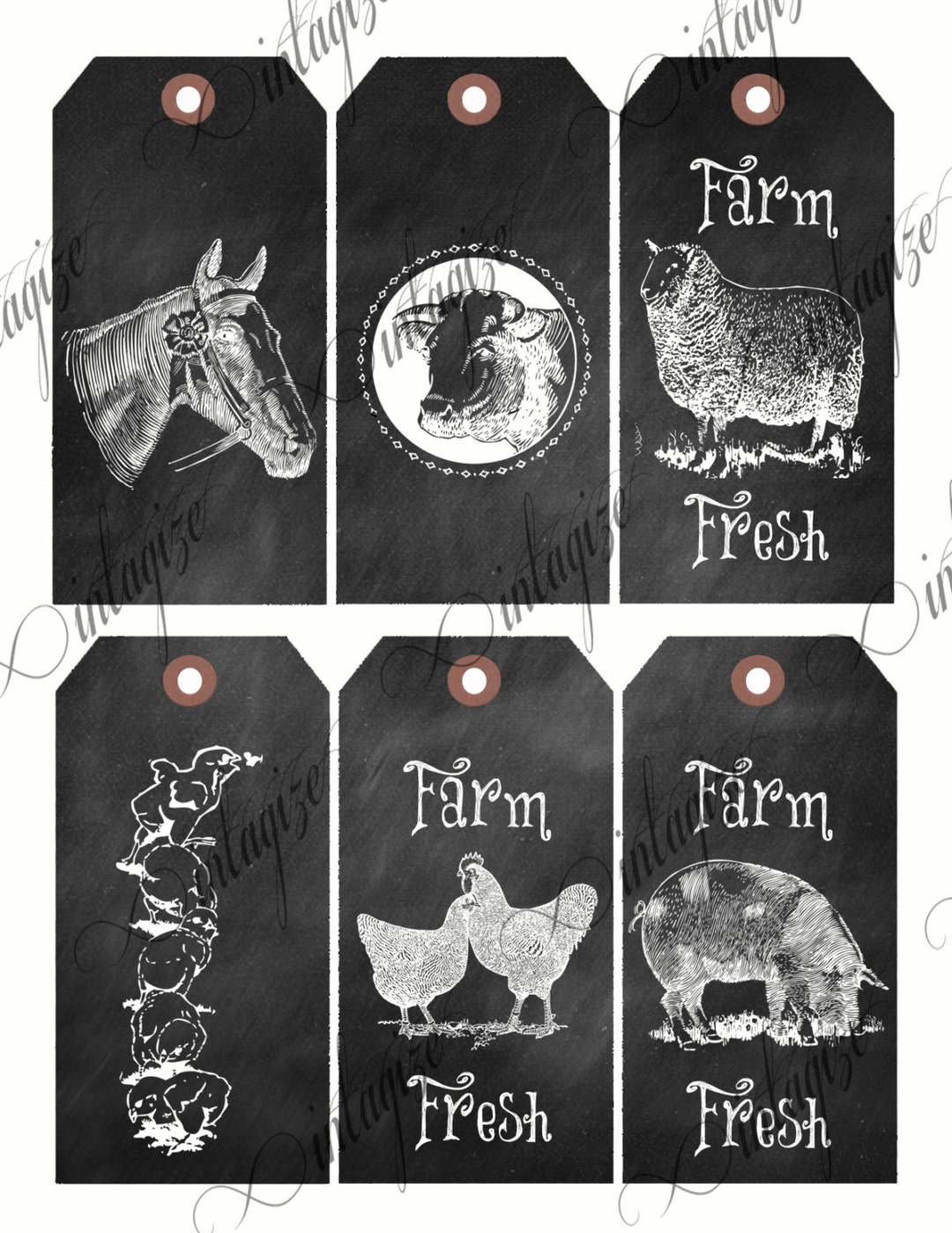 6 Printable Farmhouse Fresh Chalkboard Gift Tags- Sheep, Pig,cow ...