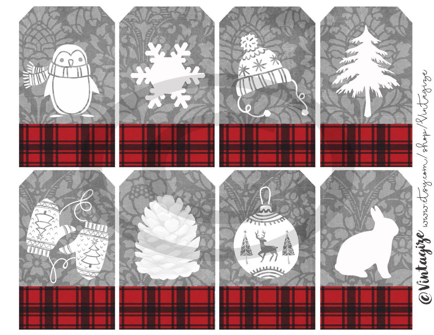 Digital Christmas Gift Tags Printable Buffalo Plaid Flannel Natural ...