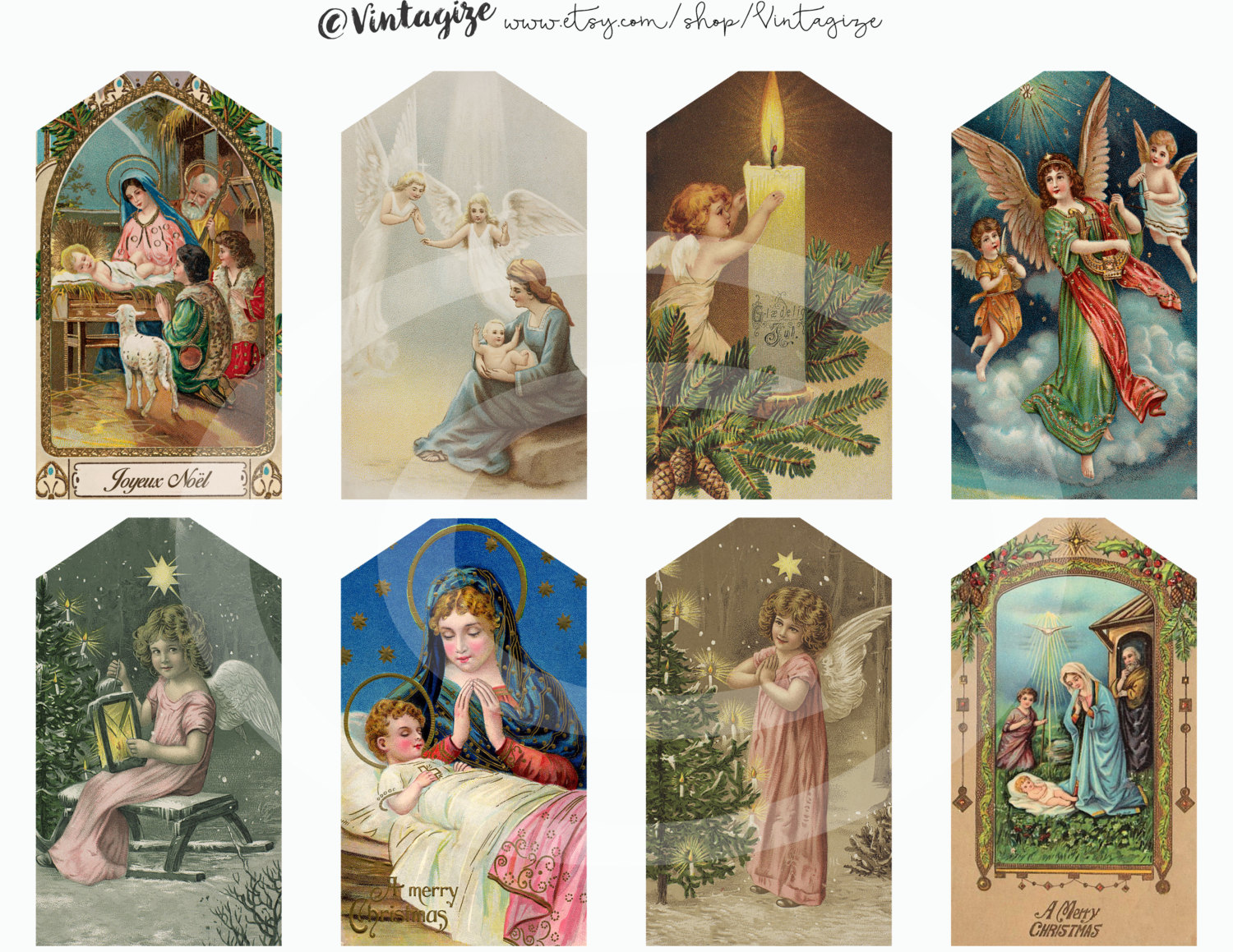 Christian Christmas Printable Nativity Tags Vintage Angel Victorian ...