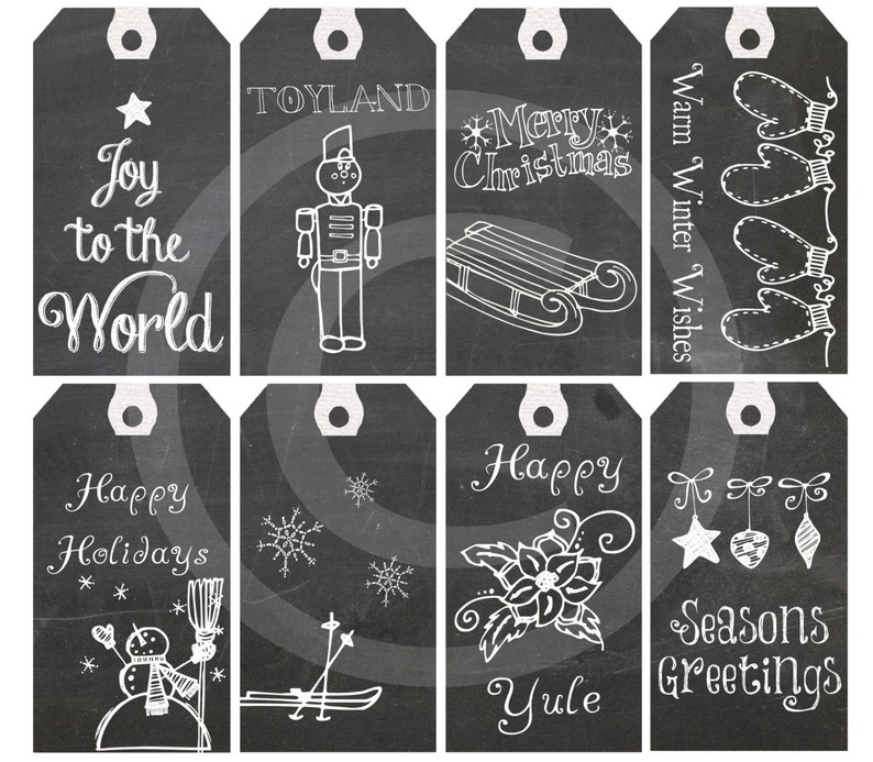 Printable Chalk Board Christmas Gift Tags Digital Download Holiday ...
