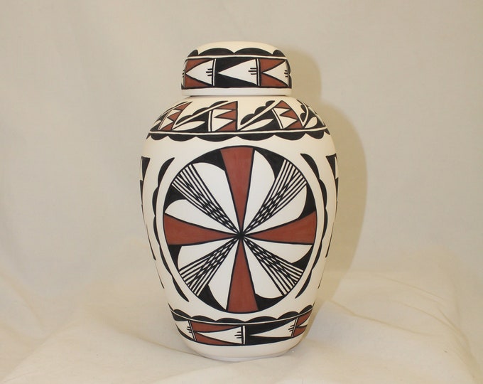 Native American Adult Cremation Urn for Human Ashes, Large Jar With Lid ...