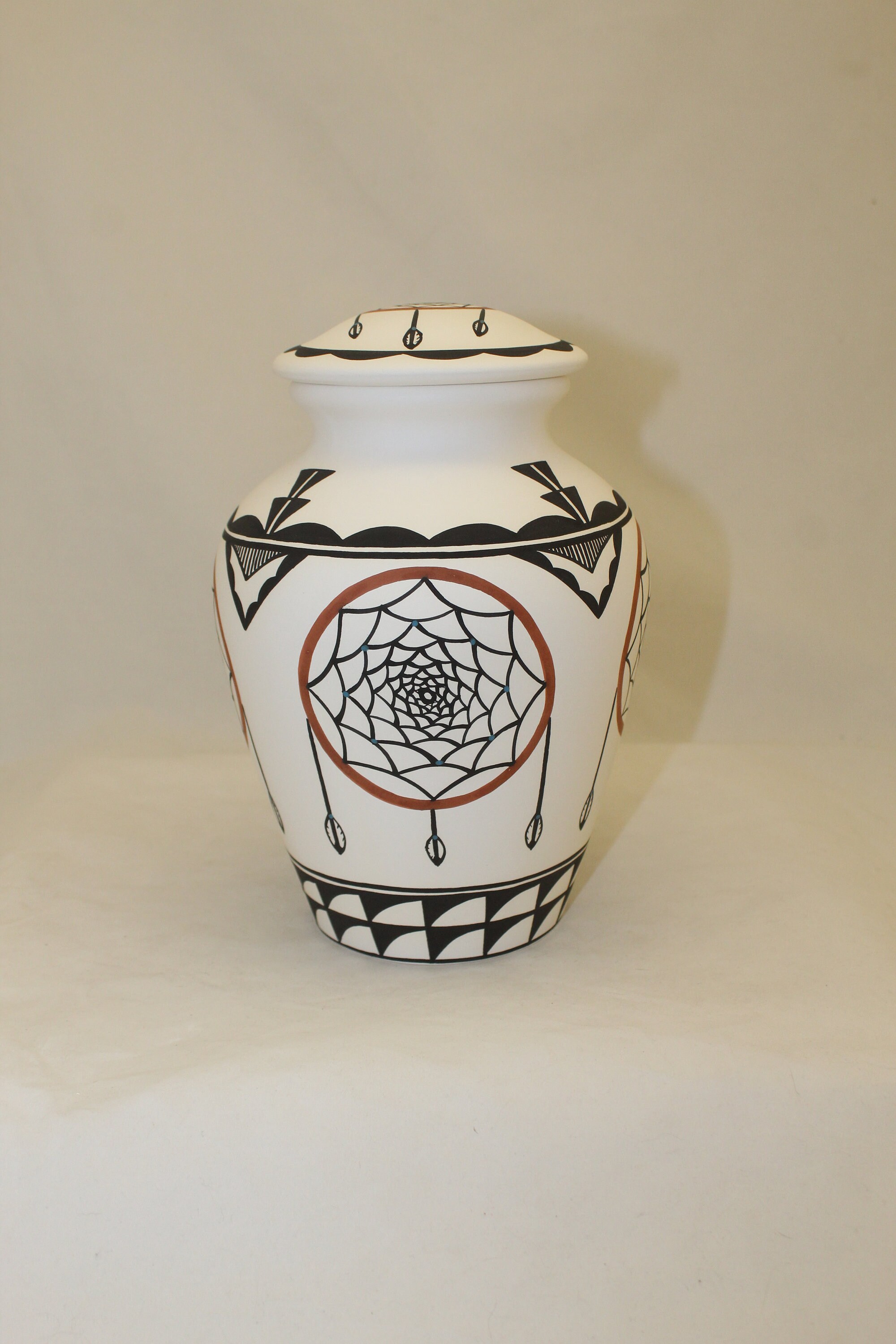 Native American Ceramic Jar with Lid, Adult Cremation Urn, Hand Painted ...