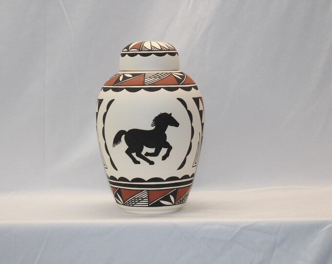 Native American Adult Cremation Urn With Horse and Traditional Design ...
