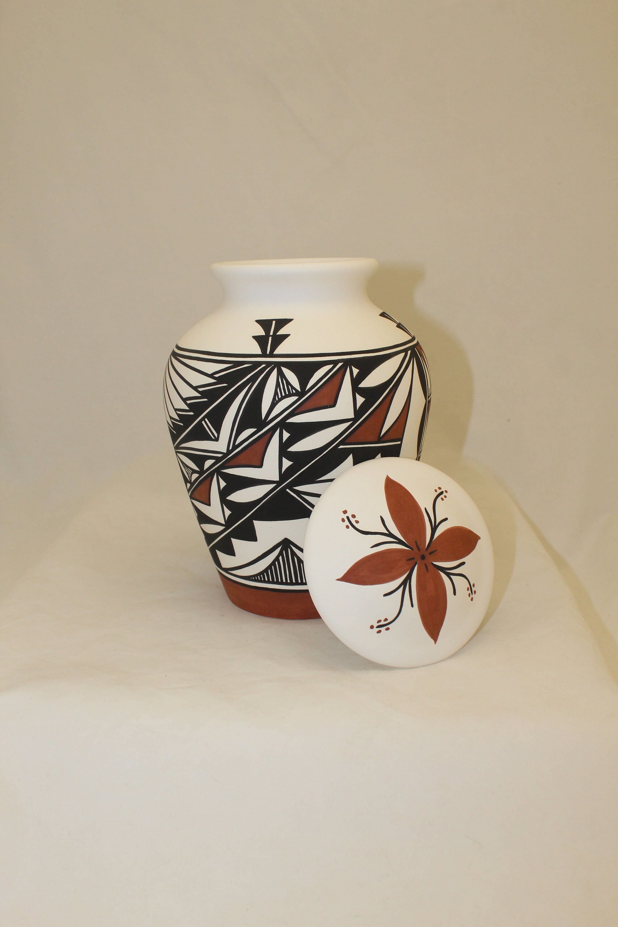 Native American Adult Cremation Urn, Ceramic Jar with Lid, Hand Painted ...