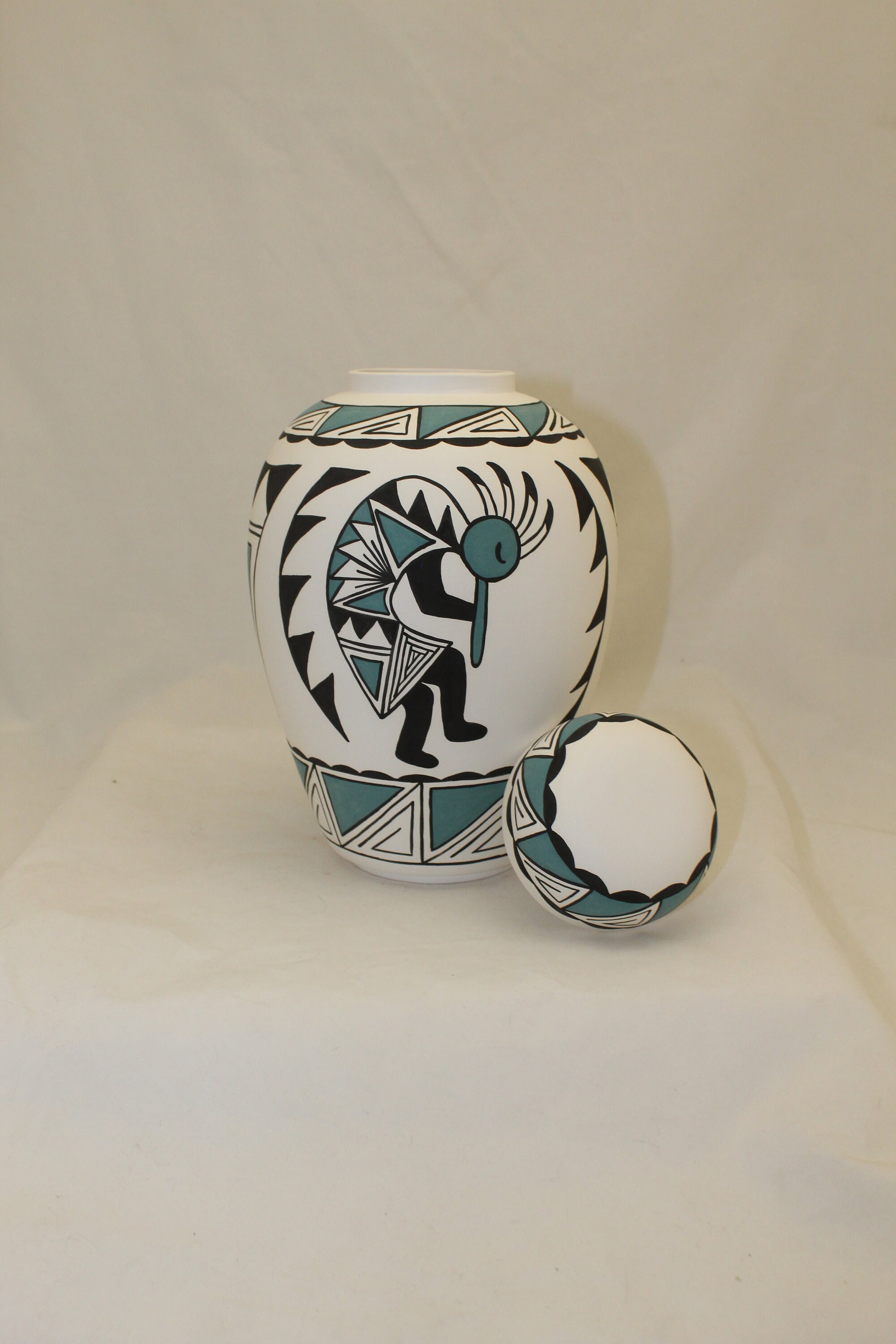 Native American Kokopelli Urn Ceramic Jar with Lid, Adult Cremation Urn ...