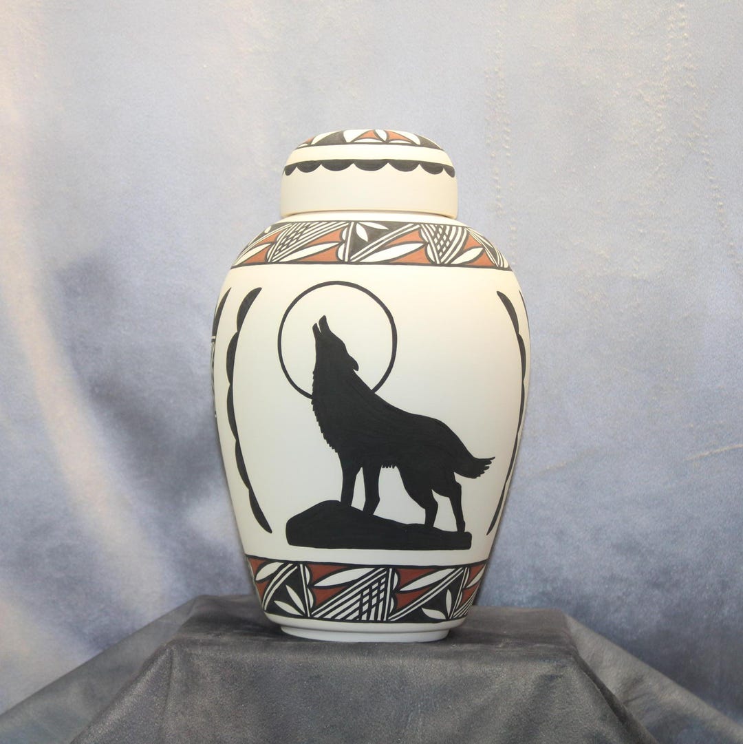 Native American Adult Cremation Urn With Howling Wolf Design for Human ...