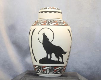 Native American Urn Ceramic Jar With Lid, Hummingbird Adult Cremation ...
