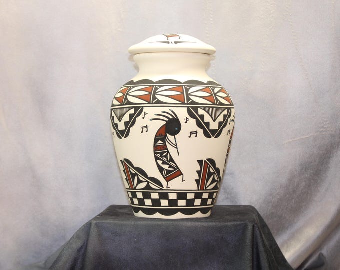 Flute Player Native American Hand Painted Large Cremation Urn, Native ...