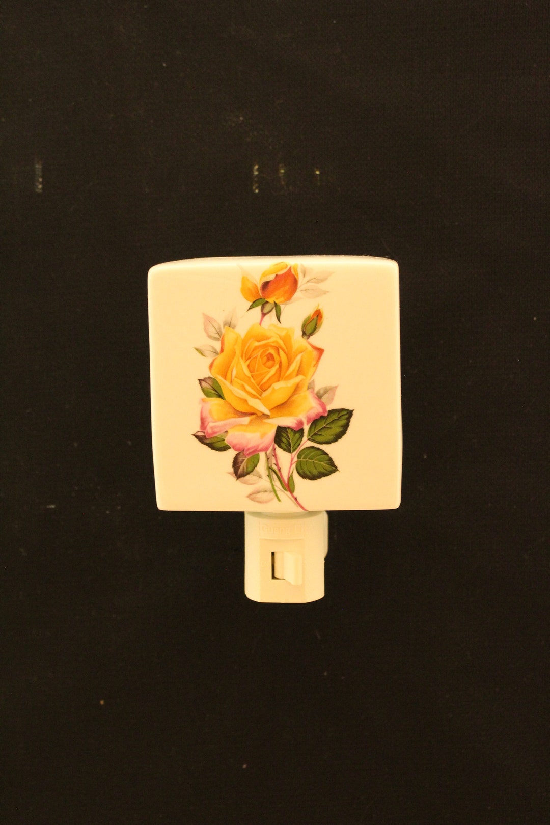 Yellow Peace Rose Porcelain Night Light, Wall Plug-in - Etsy