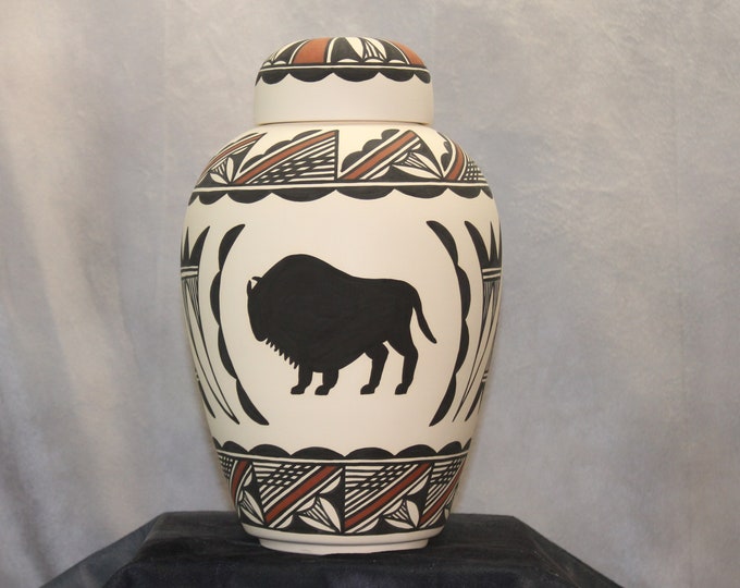 Buffalo Native American Adult Cremation Urn for Human Ashes, Large Jar ...